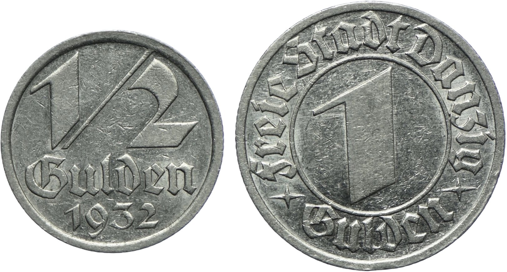 Wolne Miasto Gdańsk, 1/2 guldena, 1 gulden 1932 Berlin (2szt.) - Aukcja internetowa / Licytacja ...