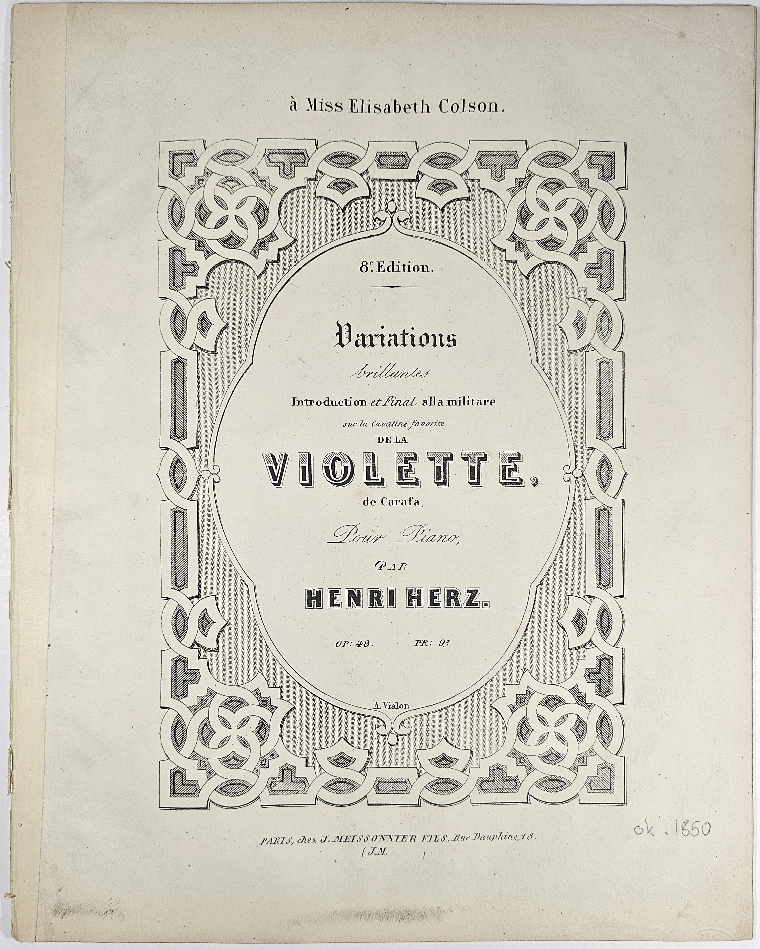 Herz Henri - Variations brillantes Introduction et Final alla militare ...