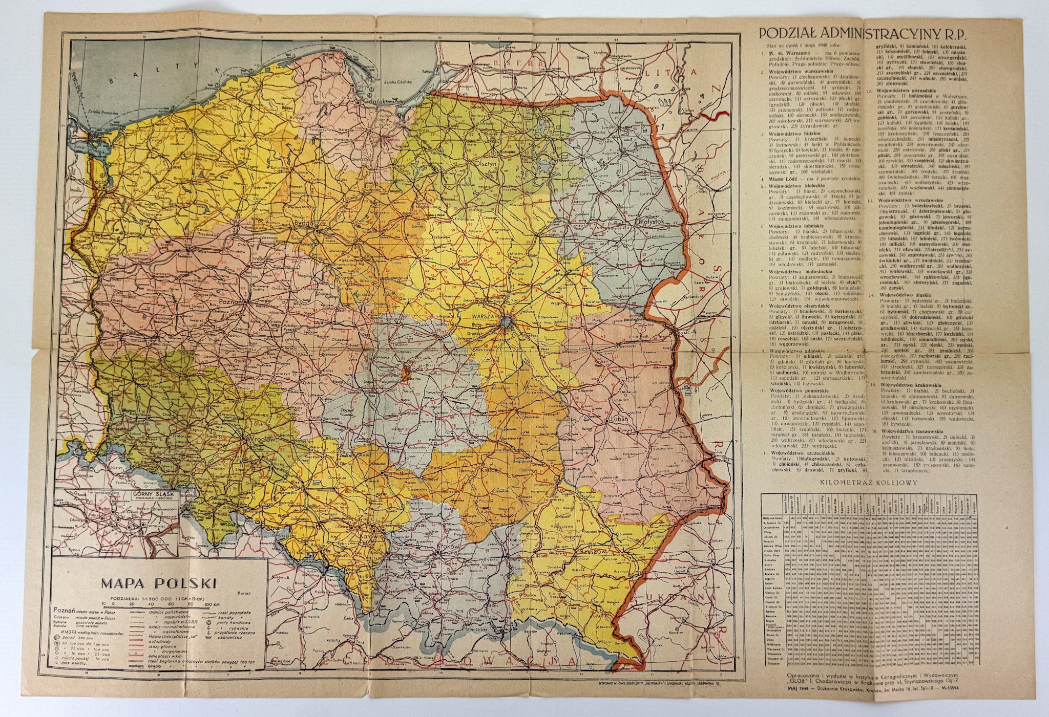 Mapa Polski Podział Administracyjny Rp Kraków 1949 Aukcja
