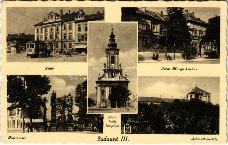 Budapeszt III. Óbuda, Fő tér, villamos, Flórián tér, Szent Margit ...