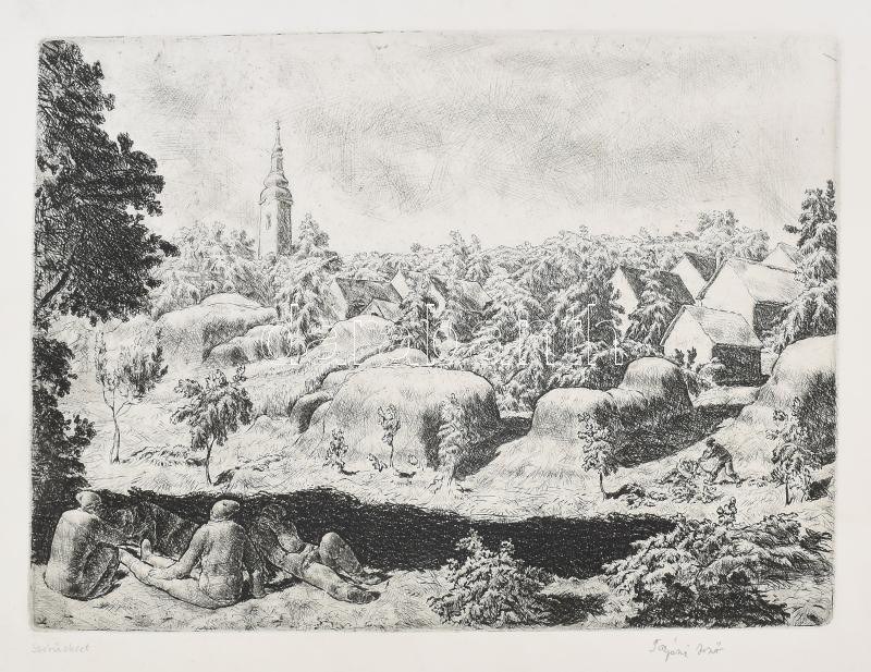 Tarjáni Simkovits Jenő (1895-1995): Szérűskert. Rézkarc, papír, jelzett ...