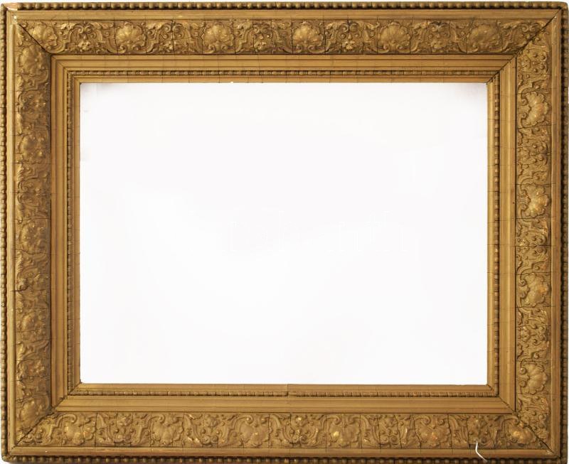 Antik, dekoratív fa képkeret, egyik sarkában kissé sérült, 40,7×30,5 cm ...