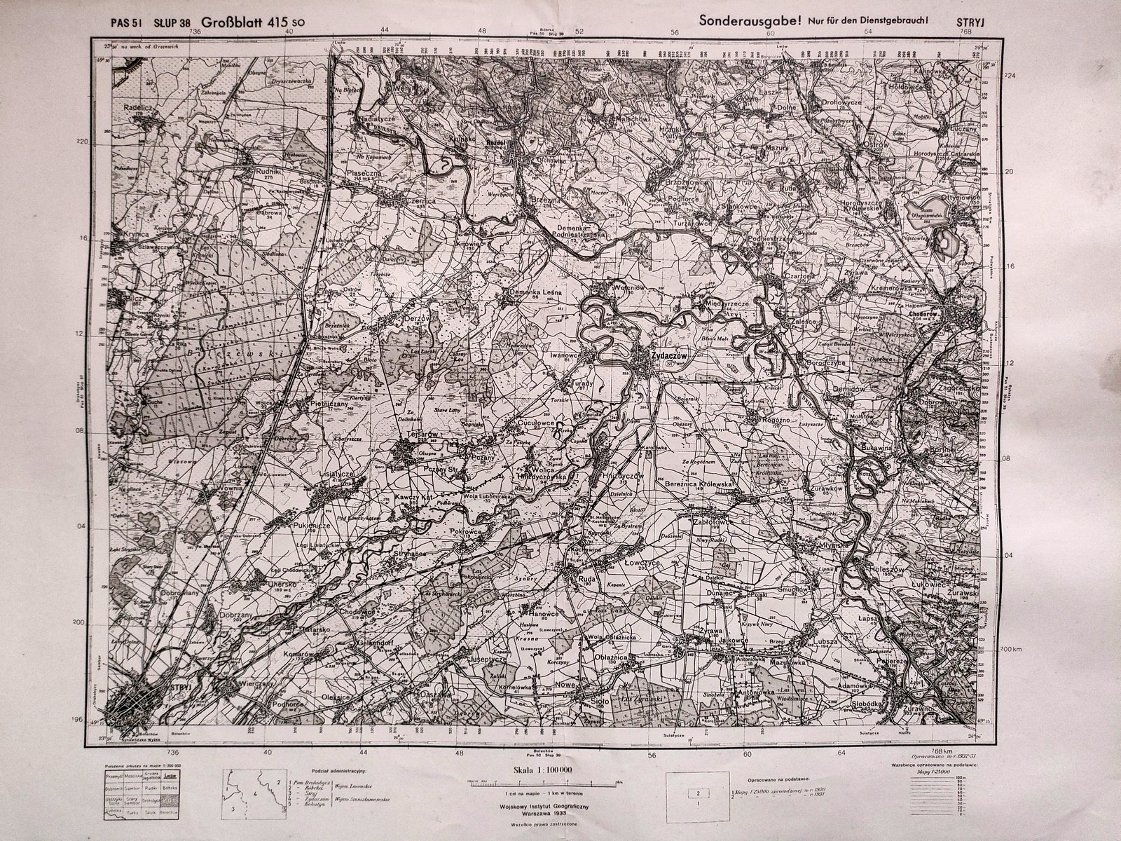 [Mapa] - Wojskowy Instytut Geograficzny - Kresy - Stryj, Warszawa 1933 ...