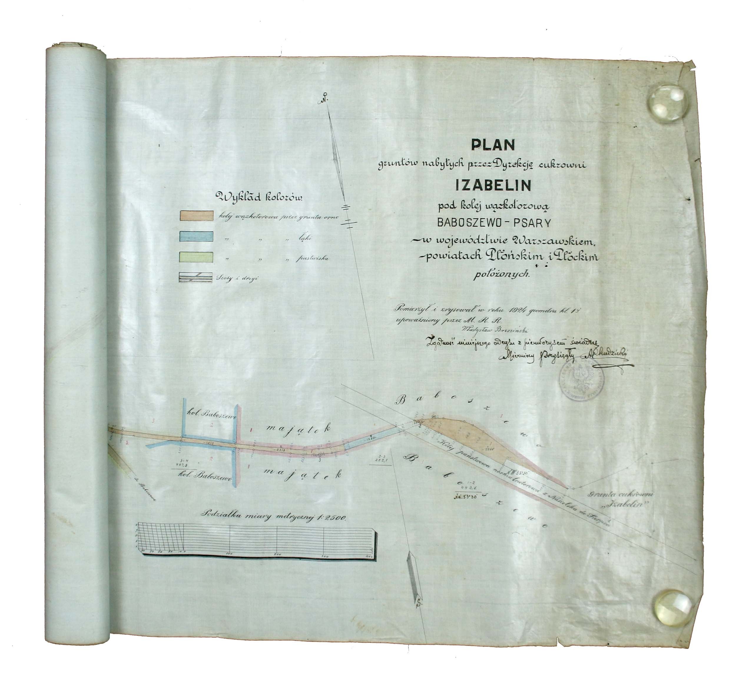 Mapa katastralna, kolej wąskotorowa Baboszewo - Psary, 1924 (440 ...