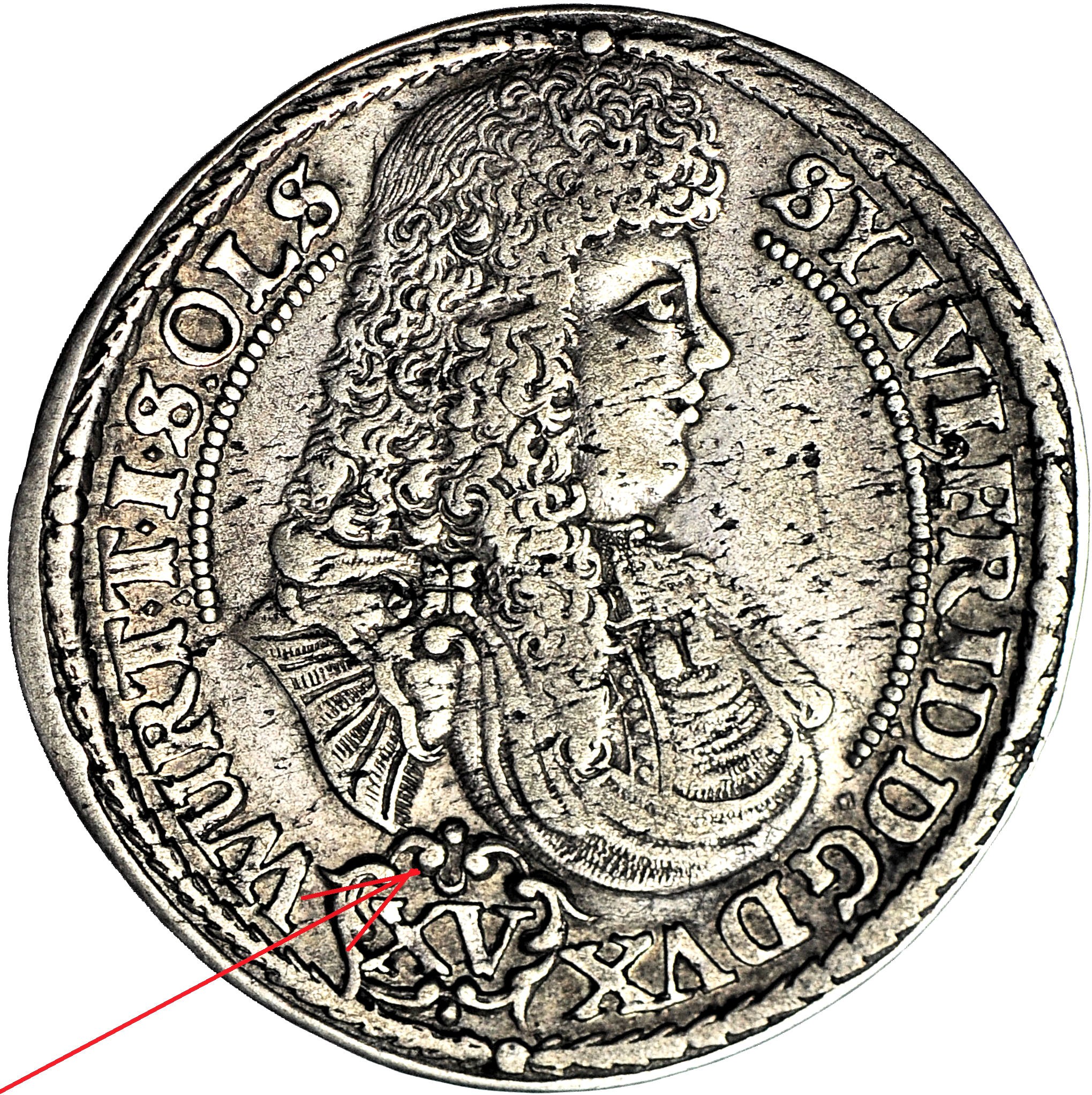 Śląsk, Sylwiusz Fryderyk, 15 krajcarów 1675, Oleśnica, MEDZIBOR ...