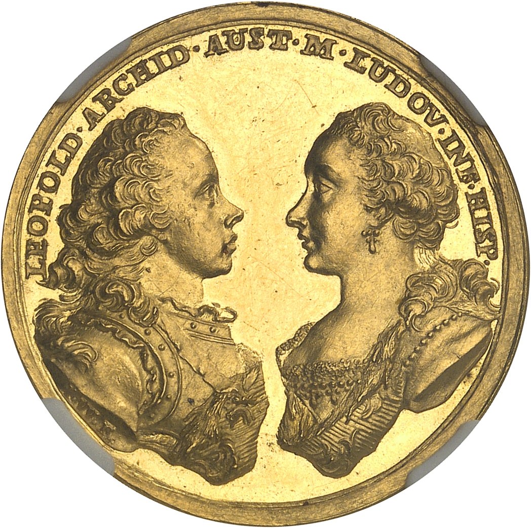 Leopold II (1790-1792). Złoty medal z modułem 3 1/2 dukata, ślub ...