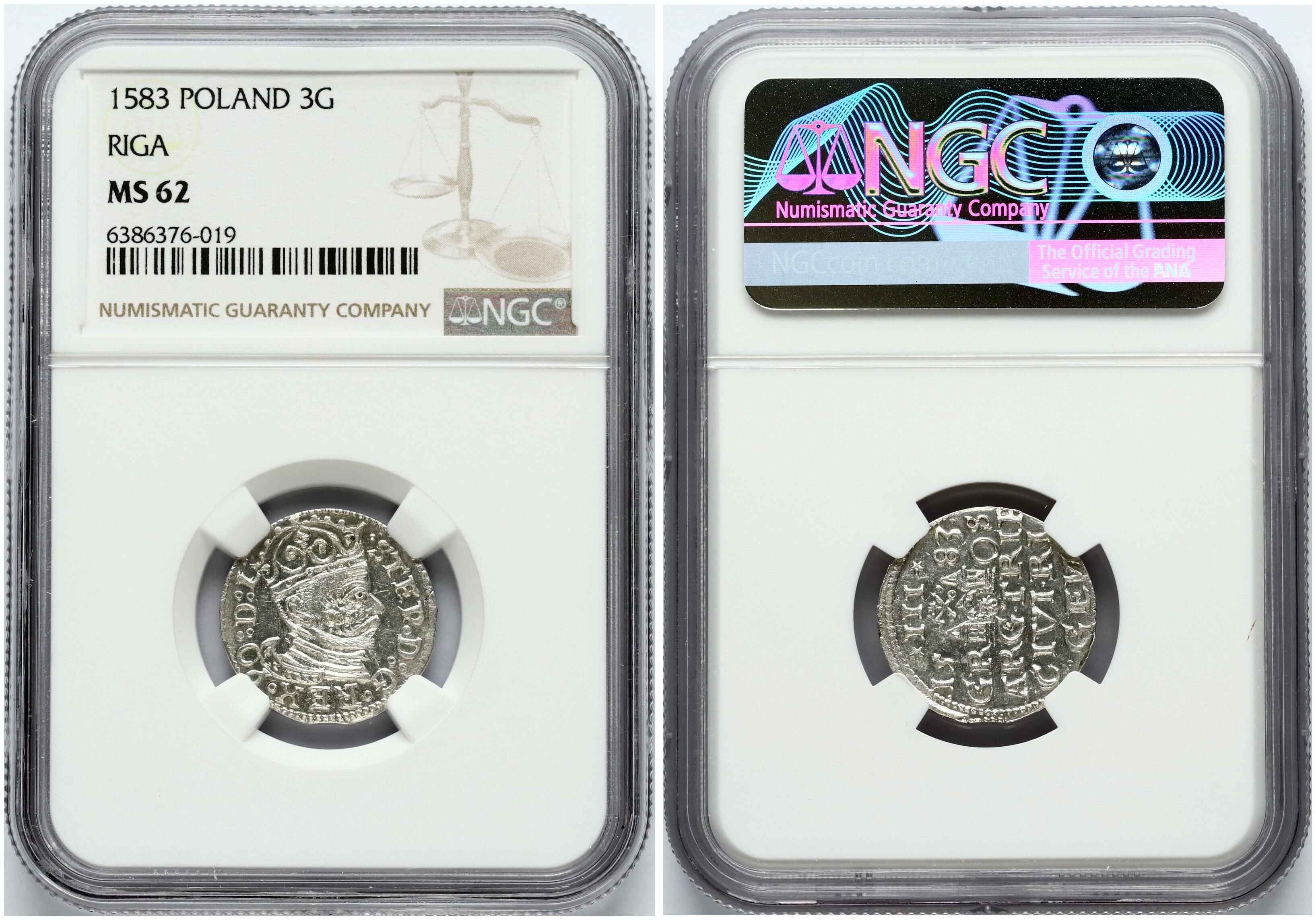 Polska Trojak 1583 Ryga NGC MS 62 - Aukcja internetowa / Licytacja online - Cena - OneBid