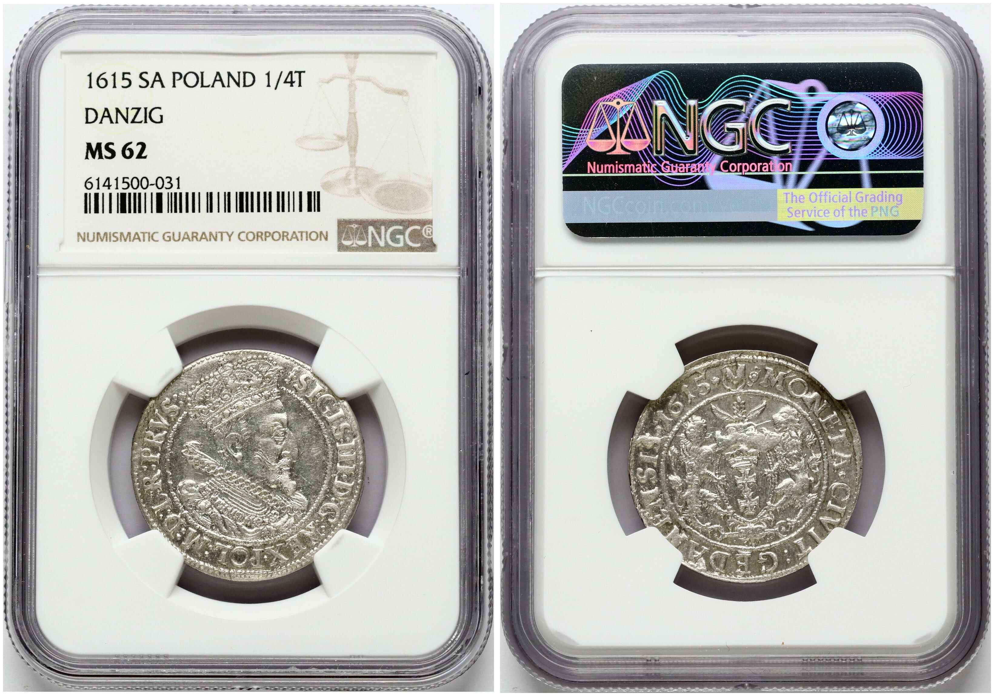 Polska Gdańsk 1 Ort 1615 SA (R) NGC MS 62 - Aukcja internetowa / Licytacja online - Cena - OneBid