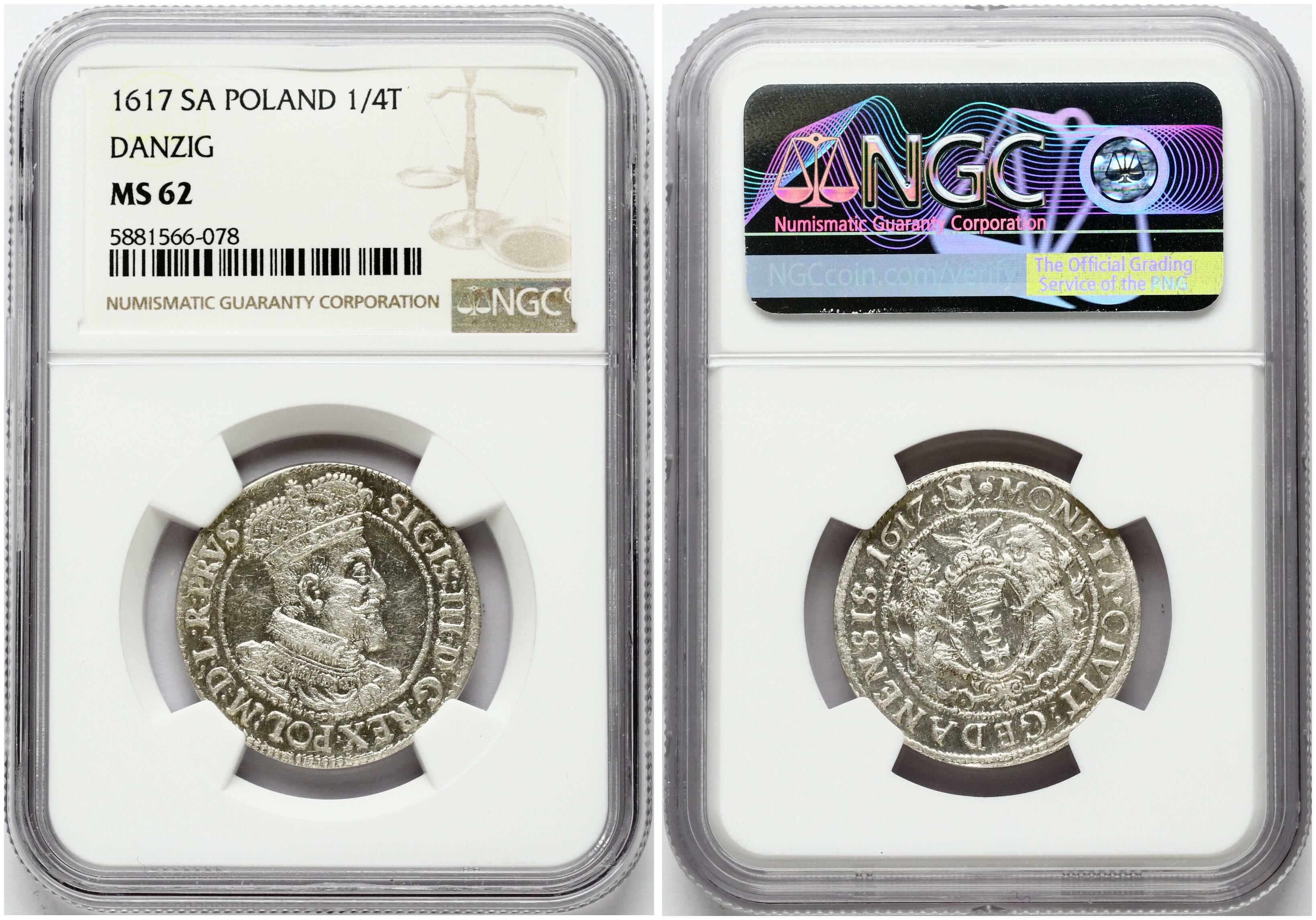 Polska Gdańsk 1 Ort 1617 SA (R1) NGC MS 62 - Aukcja internetowa / Licytacja online - Cena - OneBid