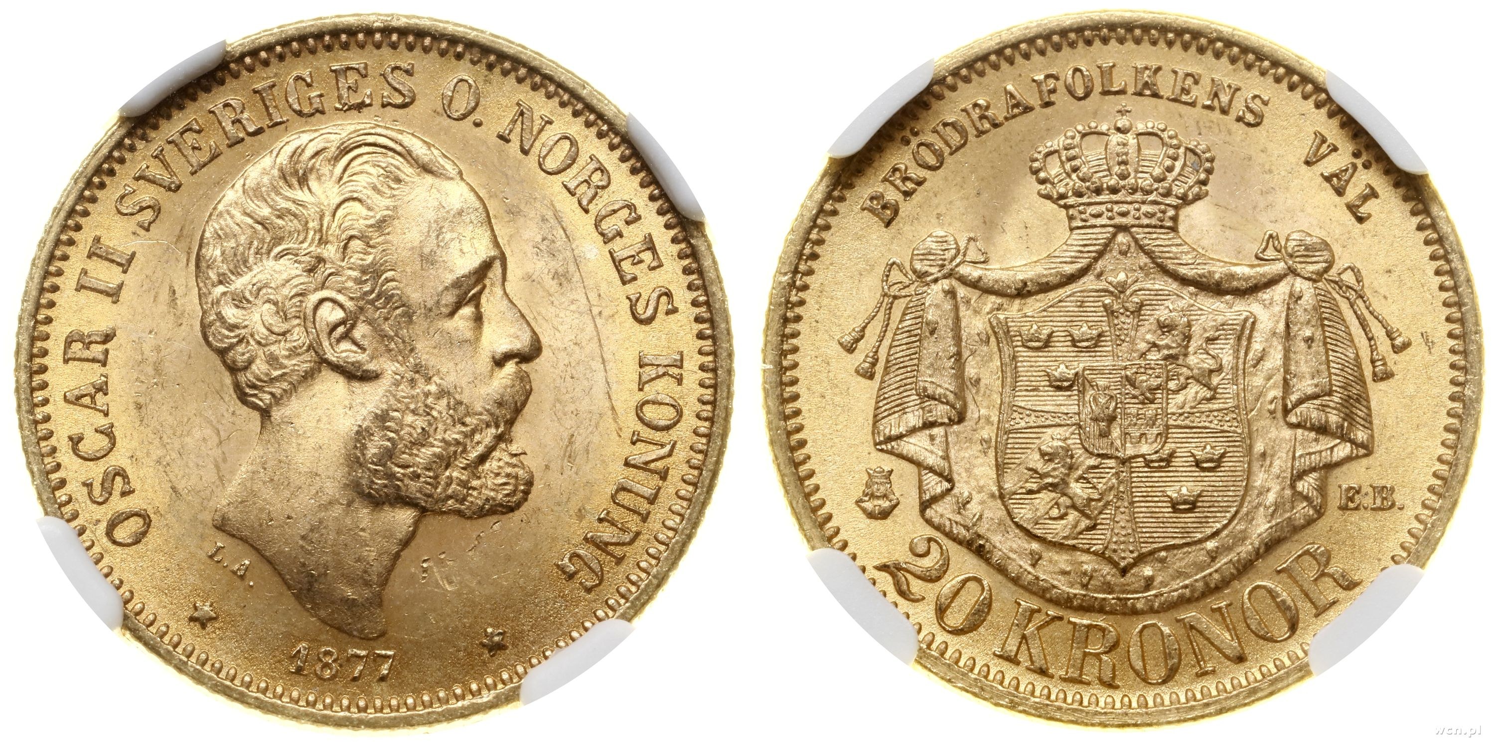 Szwecja, 20 koron, 1877 EB, Sztokholm - Aukcja internetowa / Licytacja ...