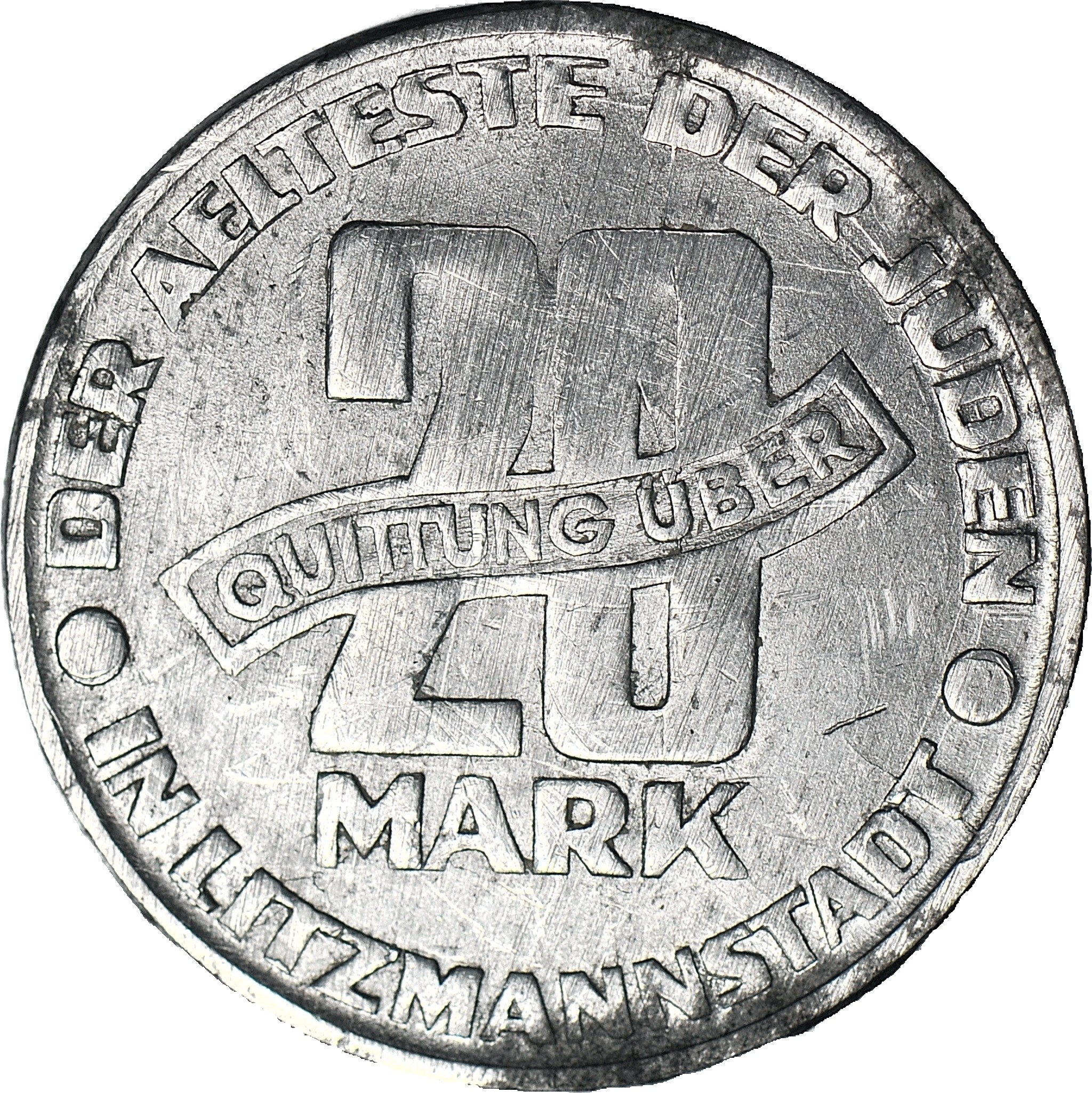 Ghetto, 20 marks 1943, rare, mint, SPIRIT IN BACK (second known piece ...