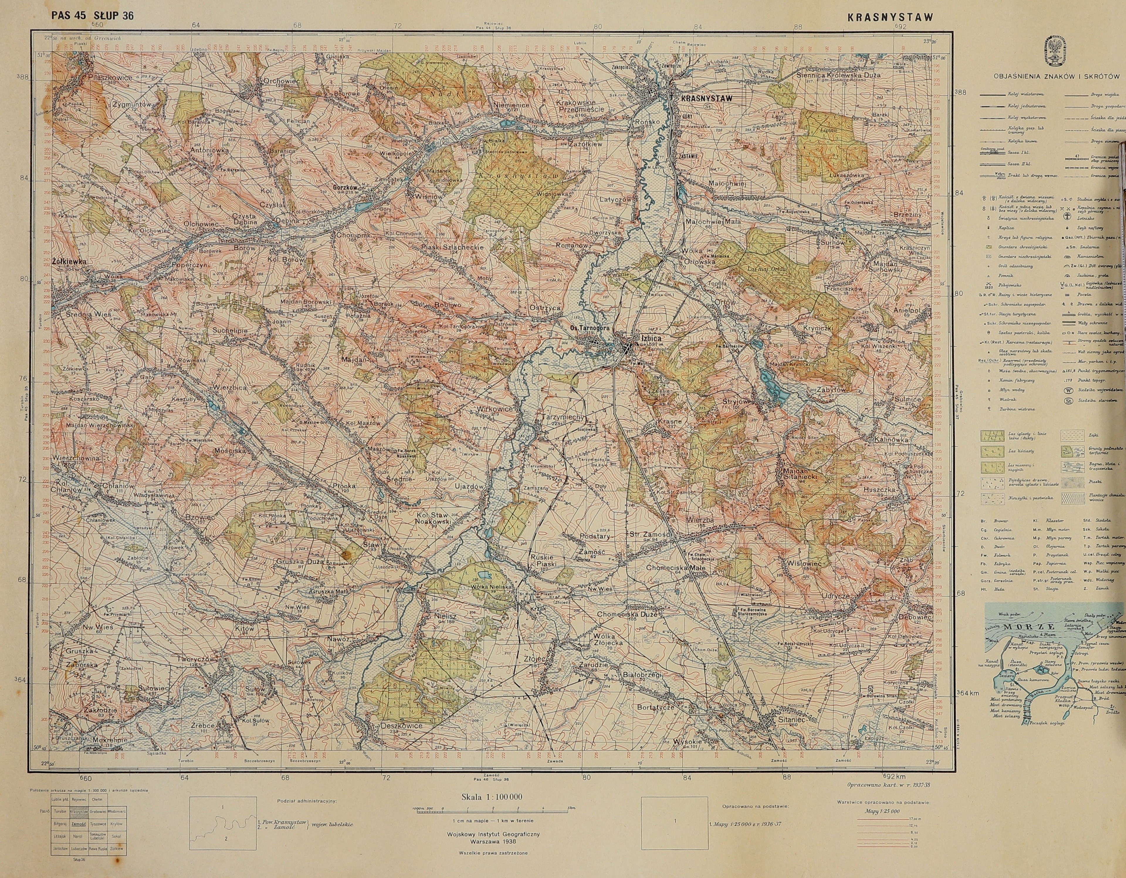 KRASNYSTAW. Map of Krasnystaw area; Military Geographical Institute ...