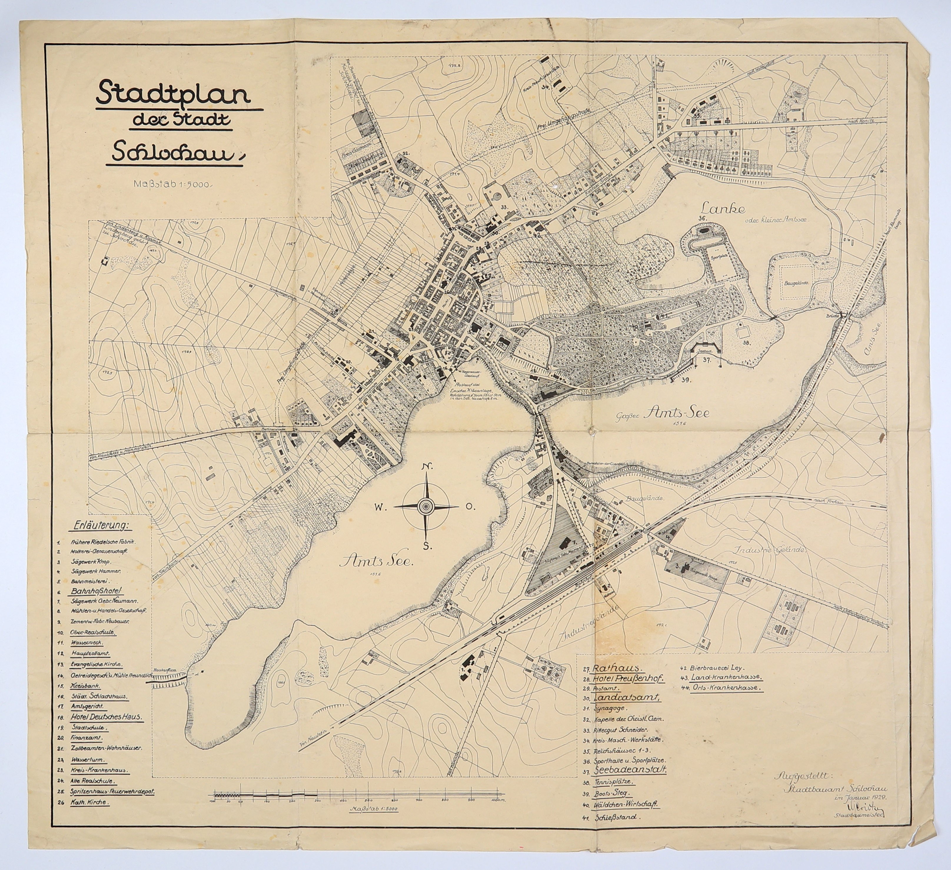 CZŁUCHÓW. Plan miasta; oprac. architekt miejski (sygn. nieczyt.), 1929 ...