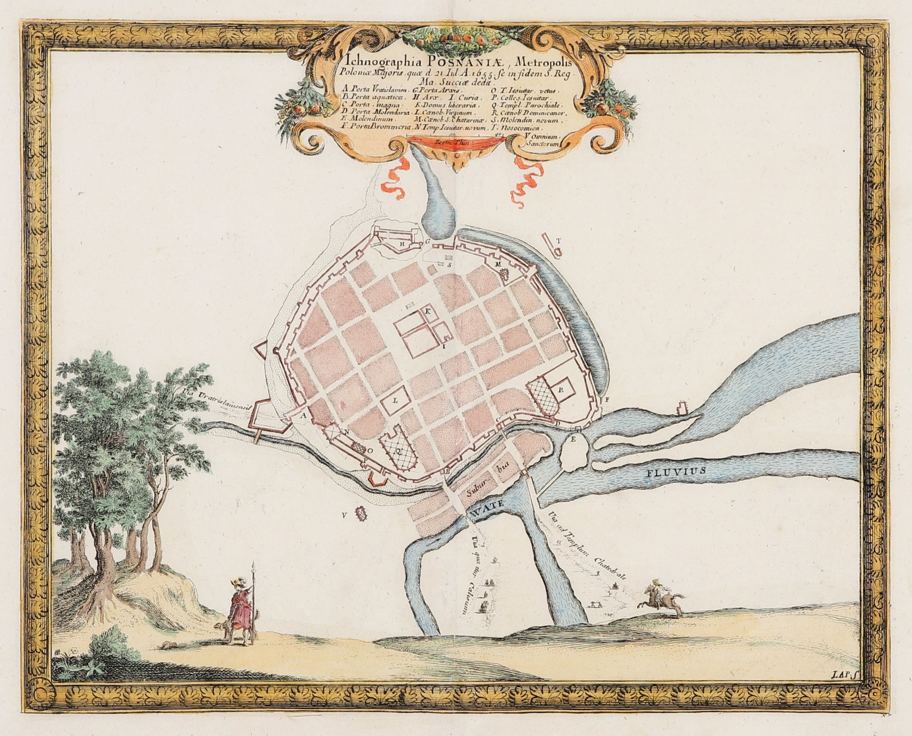 POZNAŃ. Plan miasta; ryt. F. de Lapointe, rys. E.J. Dahlbergh, pochodzi z: S. Pufendorf, De ...