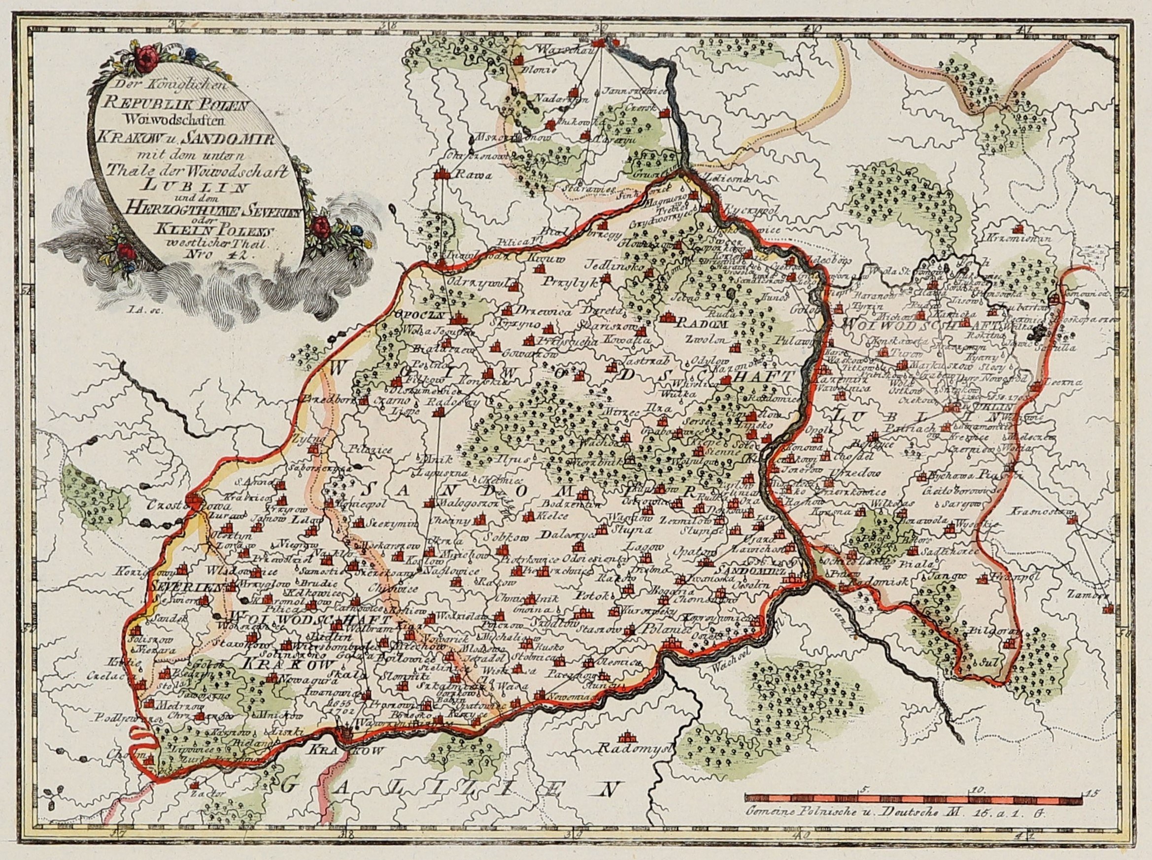 KRAKÓW, SANDOMIERZ. Mapa woj. krakowskiego i sandomierskiego z częścią ...