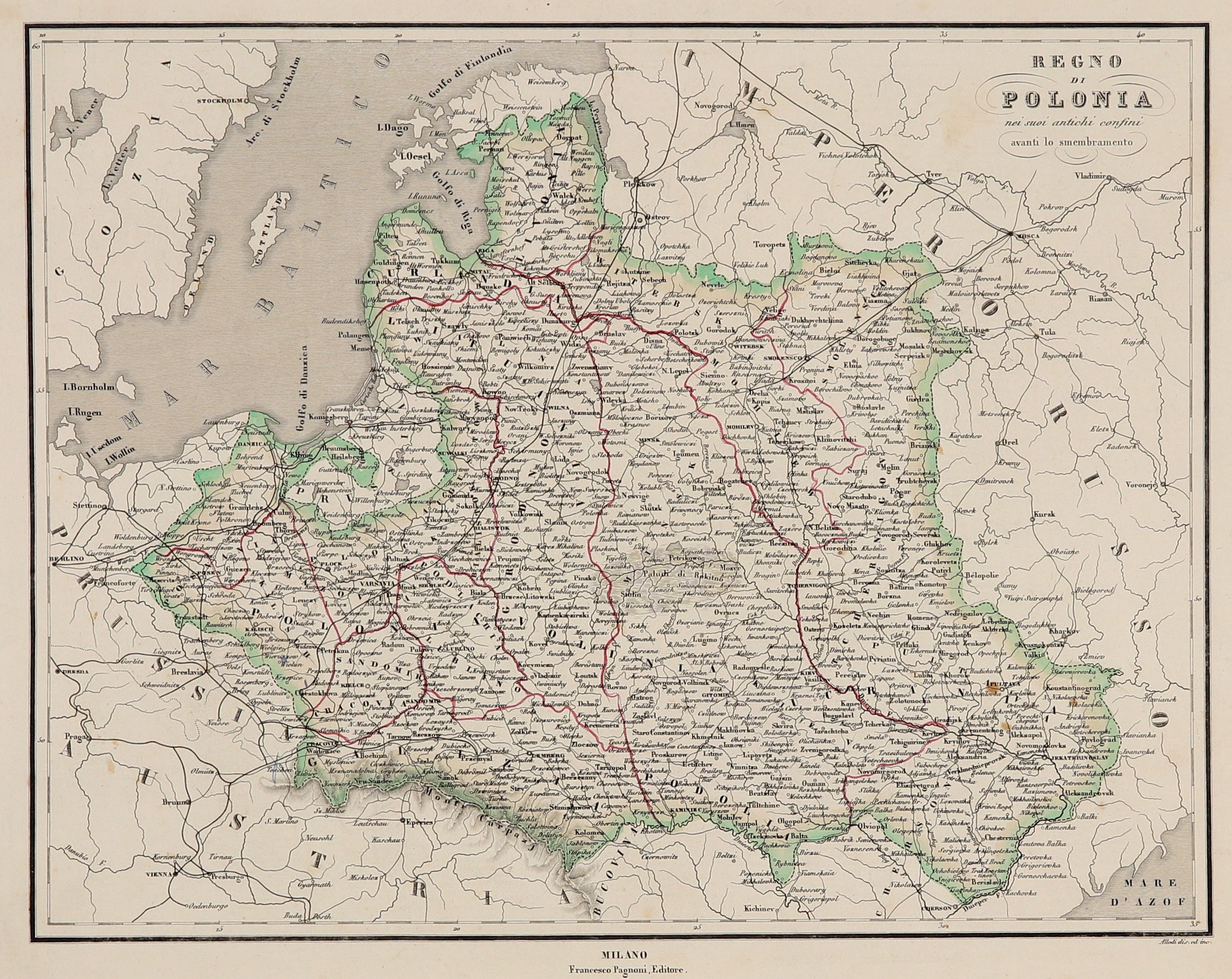 POLSKA (zwana w I RP KORONĄ). Mapa Królestwa Polskiego przed rozbiorami; rys. i ryt. Allodi, wyd ...