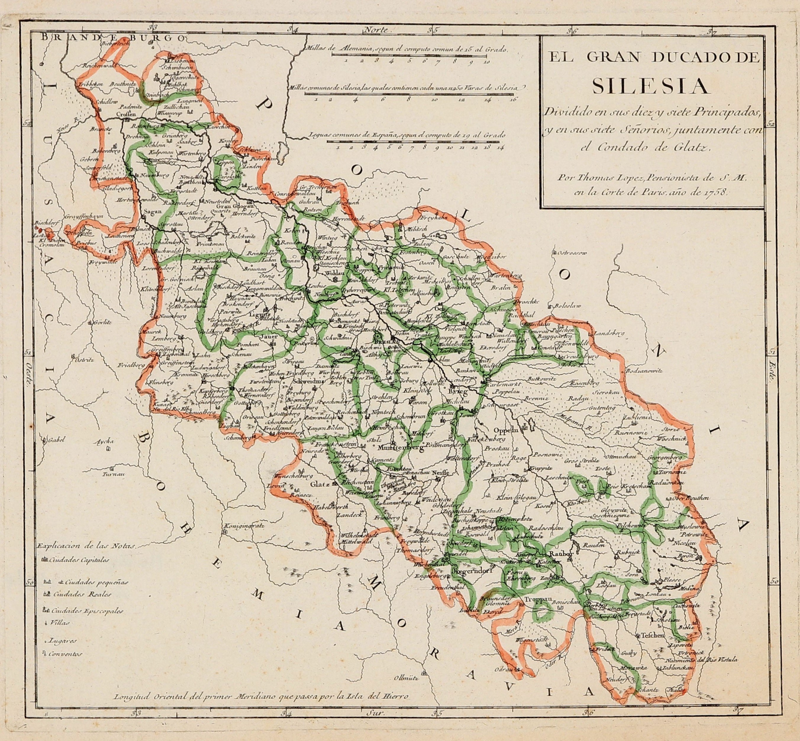 ŚLĄSK. Hiszpańska mapa Śląska z zaznaczonym podziałem na księstwa; T ...