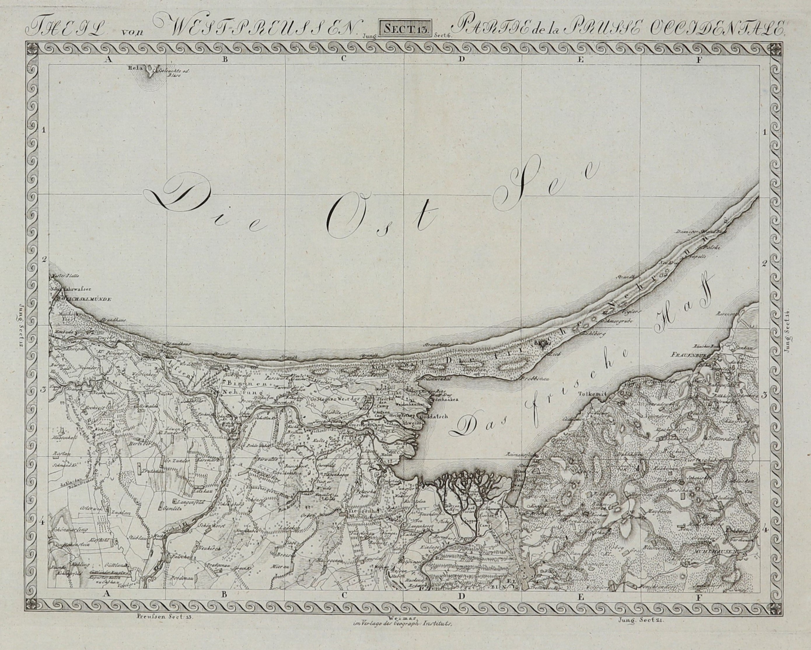 ELBLĄG, WISŁOUJŚCIE. Mapa części Prus, obejmująca ziemie od Wisłoujścia ...
