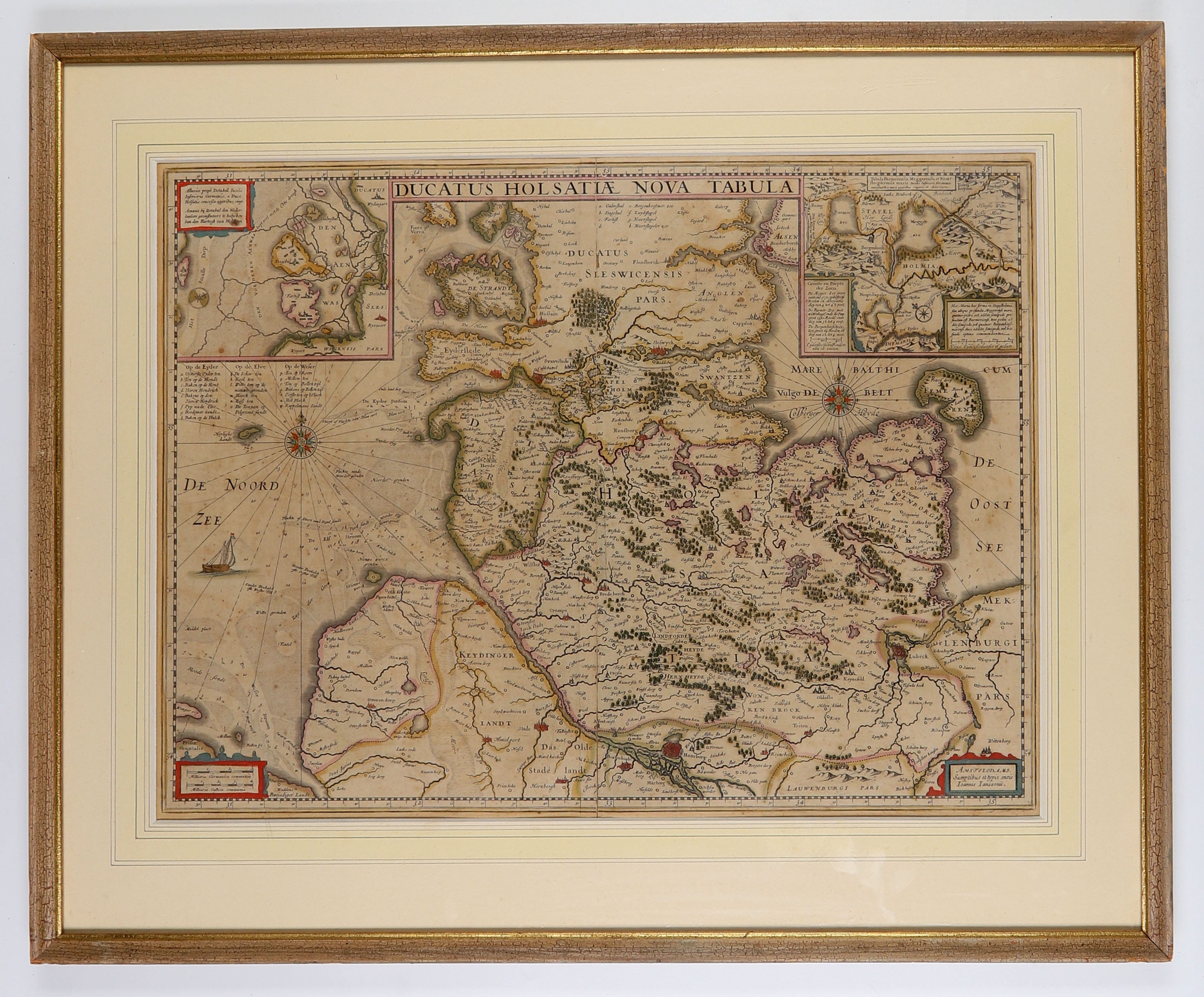 HOLSZTYN. Mapa Holsztynu; wyd. J. Janssonius, ok. 1650; mapy poboczne ...