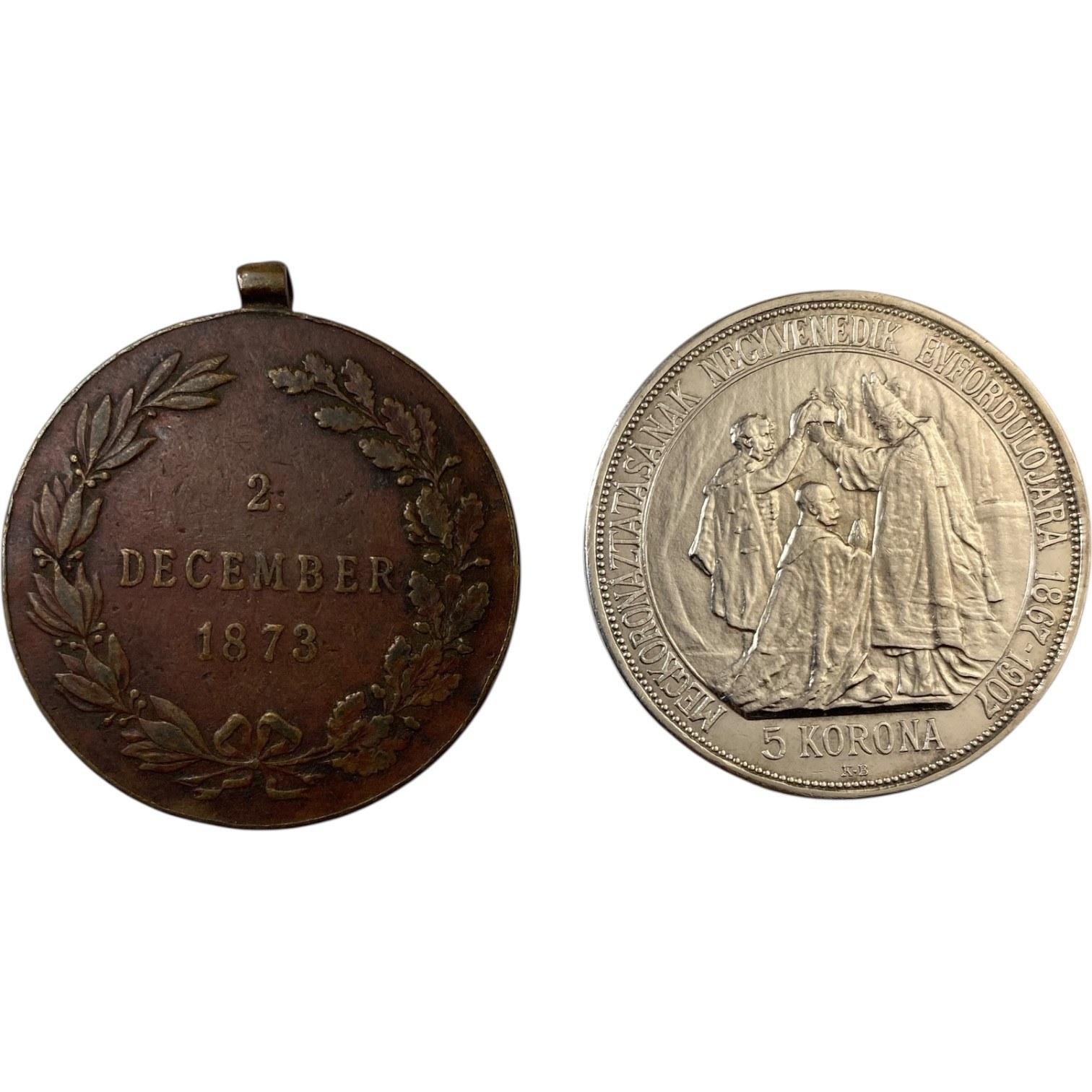 Austria 1907 5 Korona i Medal Wojenny Kriegsmedaille (2 sztuki ...