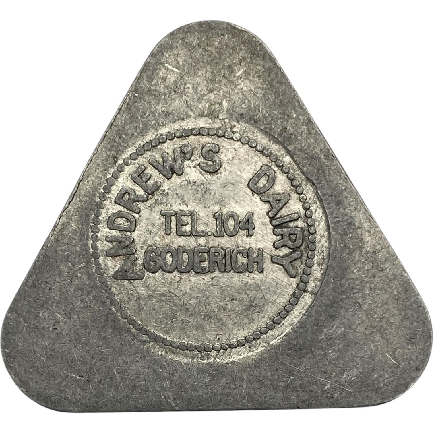 Kanada Goderich Ontario 1 Quart Andrew's Dairy Merchant Milk Token ...