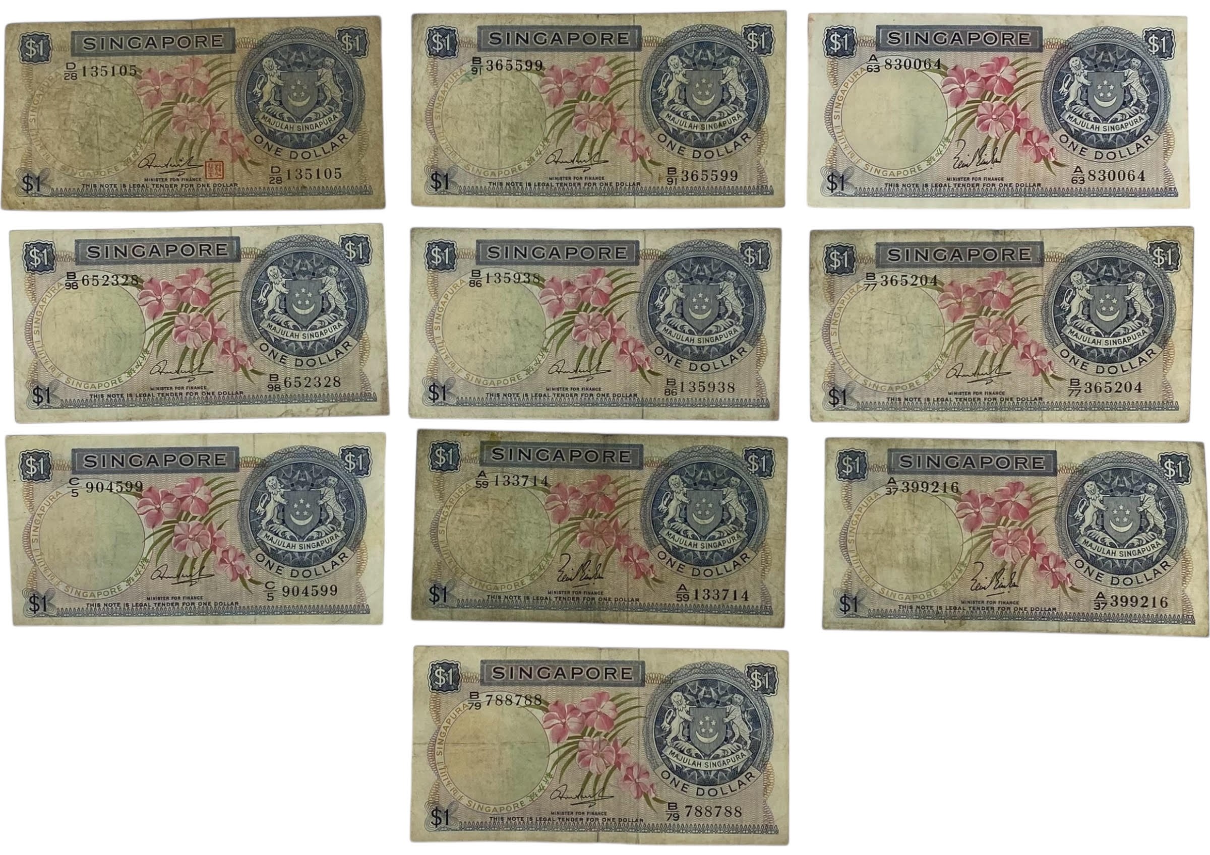 Singapore $1 Banknote Lot (10 Pieces) - Online auction / Online bidding ...
