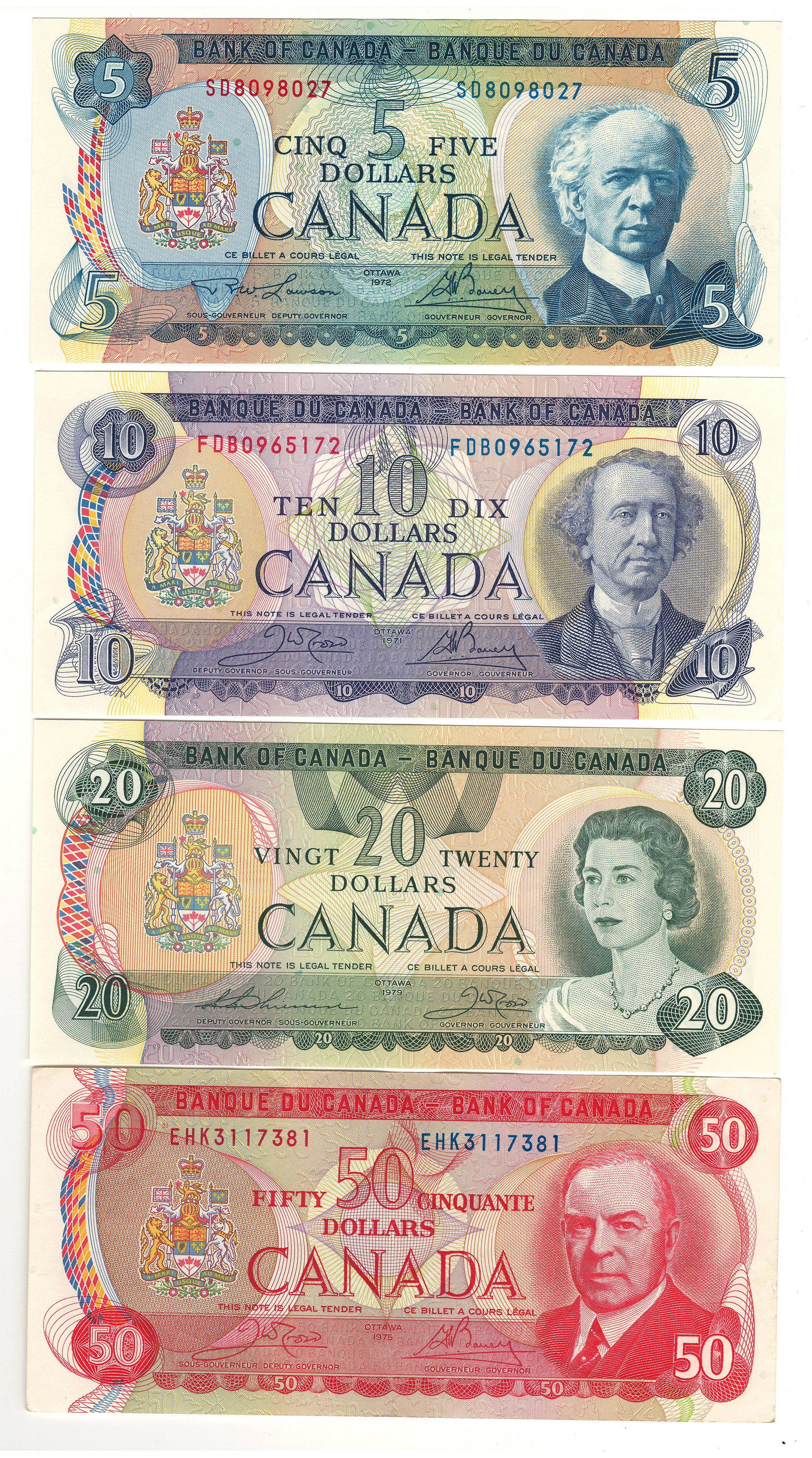 Bank of Canada Multicoloured $5 - $50 Bundle Collection Lot $85 Face ...