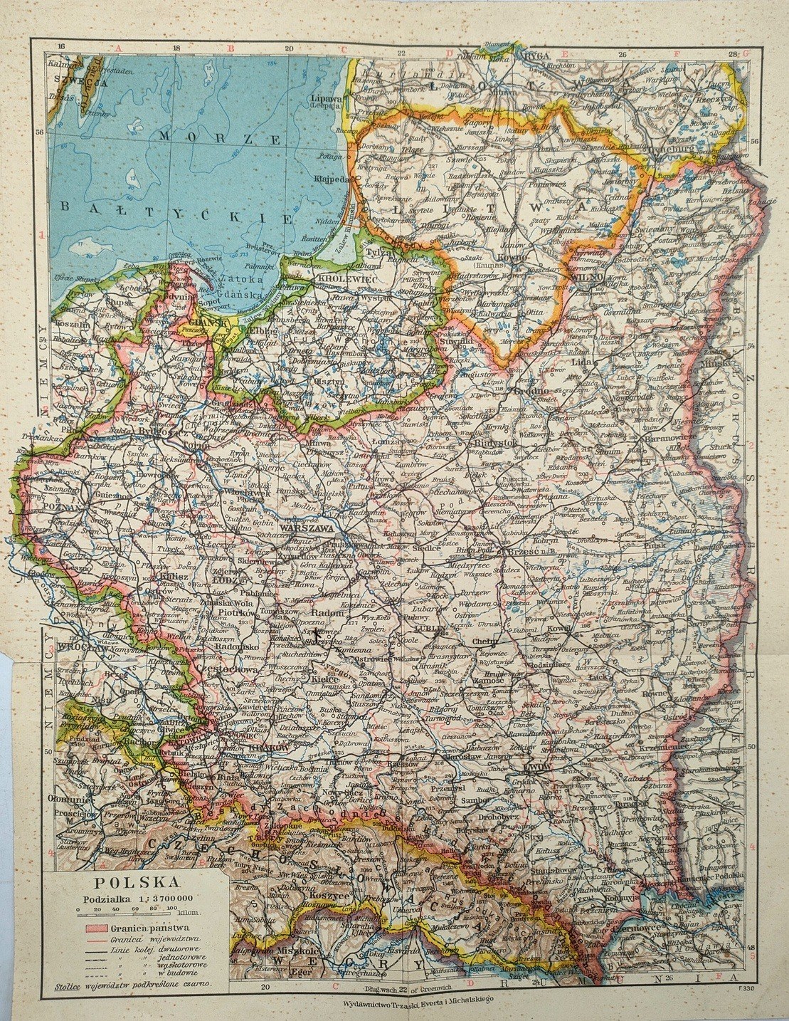 Mapa Polski z okres II RP - Wyd. Trzaski, Everta i Michalskiego ...