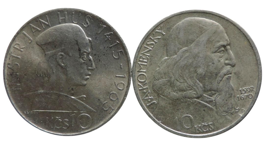 10 CZK 1965 Jan Hus + 10 CZK 1957 Komenský - Aukcja internetowa ...