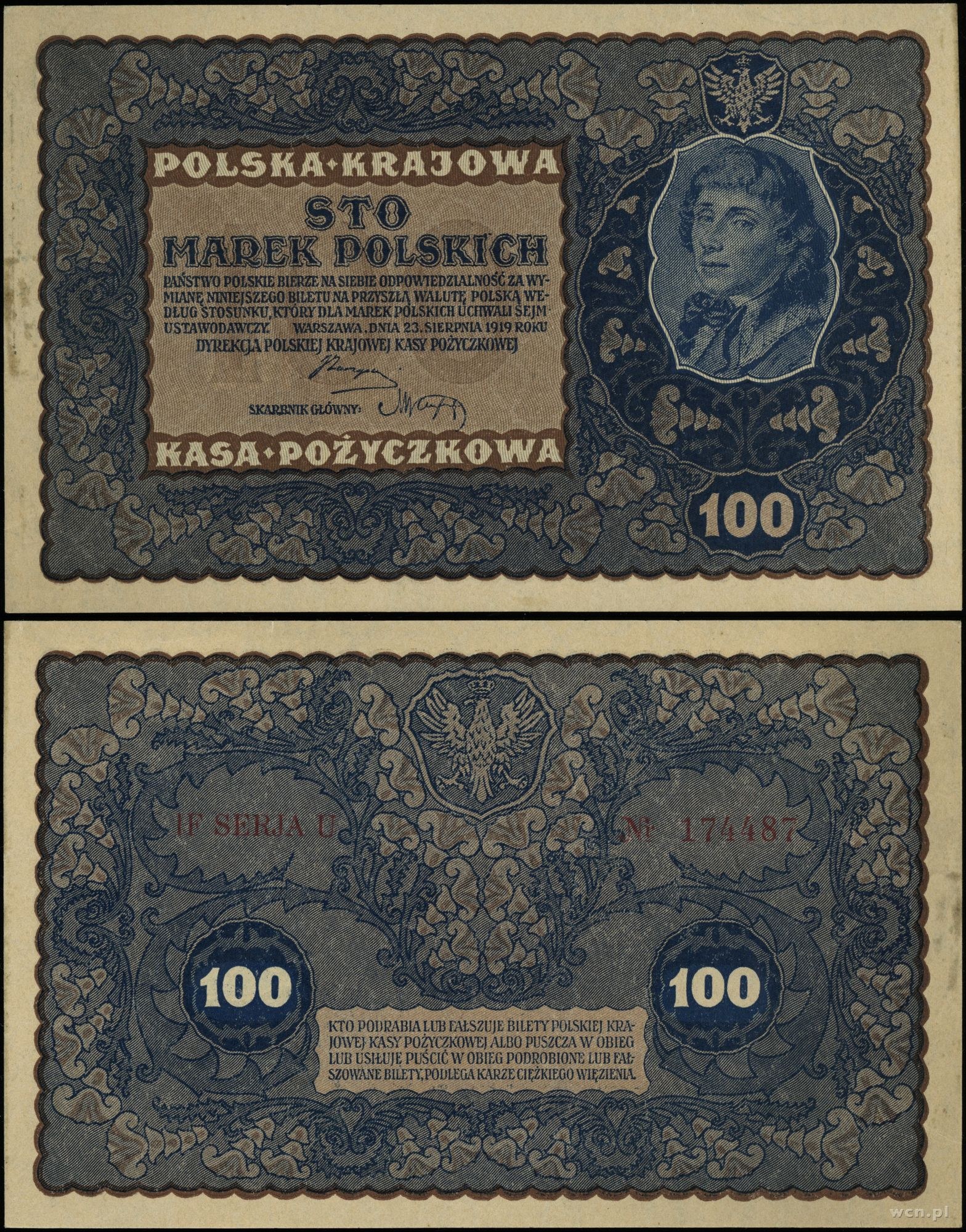 Polska, 100 marek polskich, 23.08.1919 - Aukcja internetowa / Licytacja ...