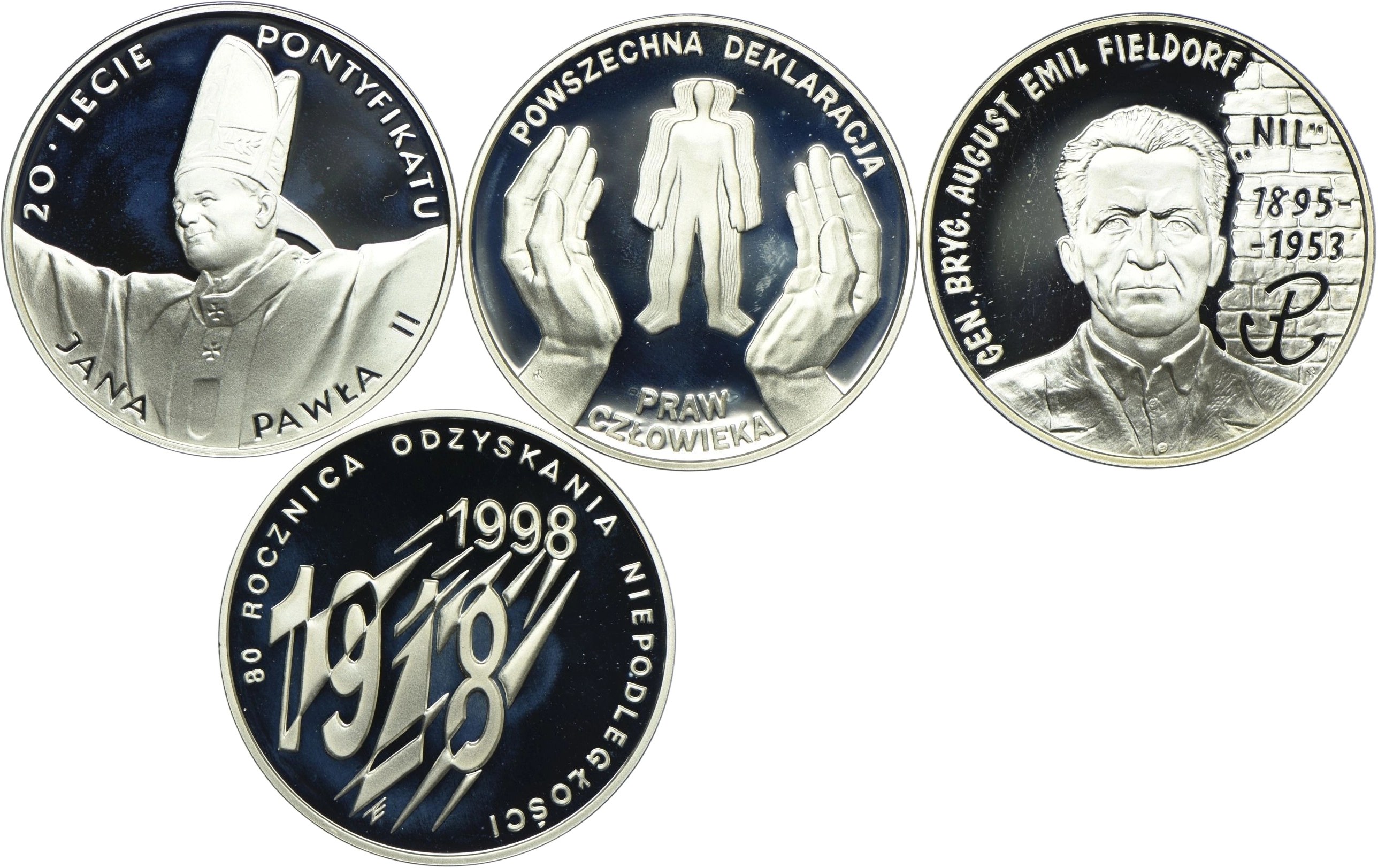 Zestaw III RP, 10 złotych 1998 Jan Paweł II, Deklaracja Prawa Człowieka ...