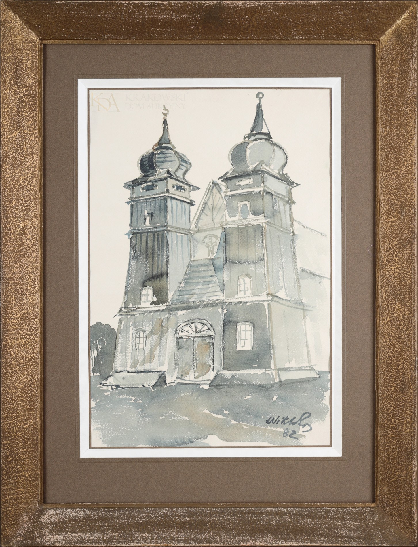 Wiktor ZIN (1925-2007), "Fasada drewnianego kościoła" (1982) - Aukcja ...