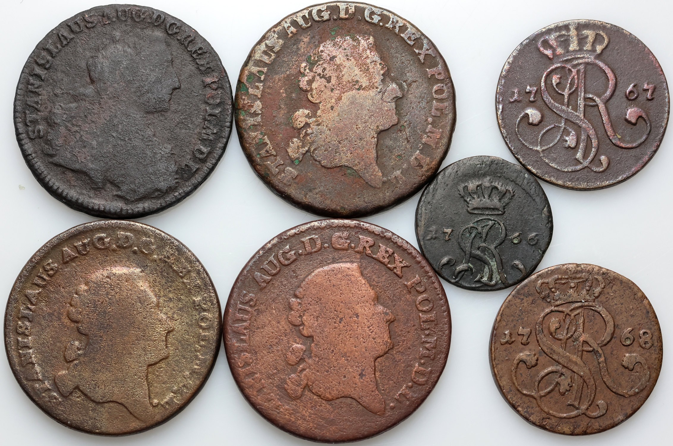 Stanisław August Poniatowski, zestaw monet z lat 1766-1776, (7 sztuk ...