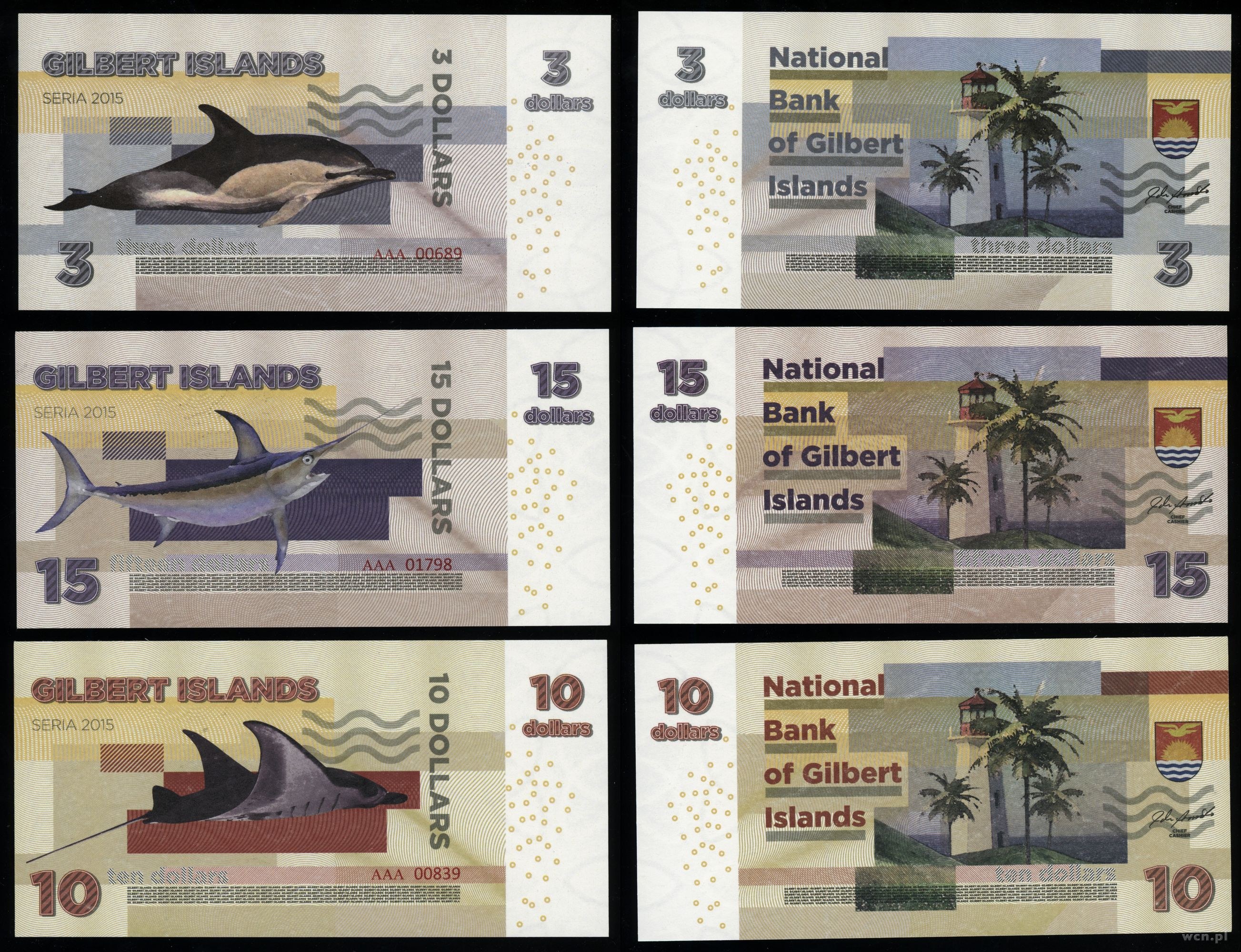 Kiribati, zestaw 6 banknotów kolekcjonerskich, 2015 - Aukcja ...