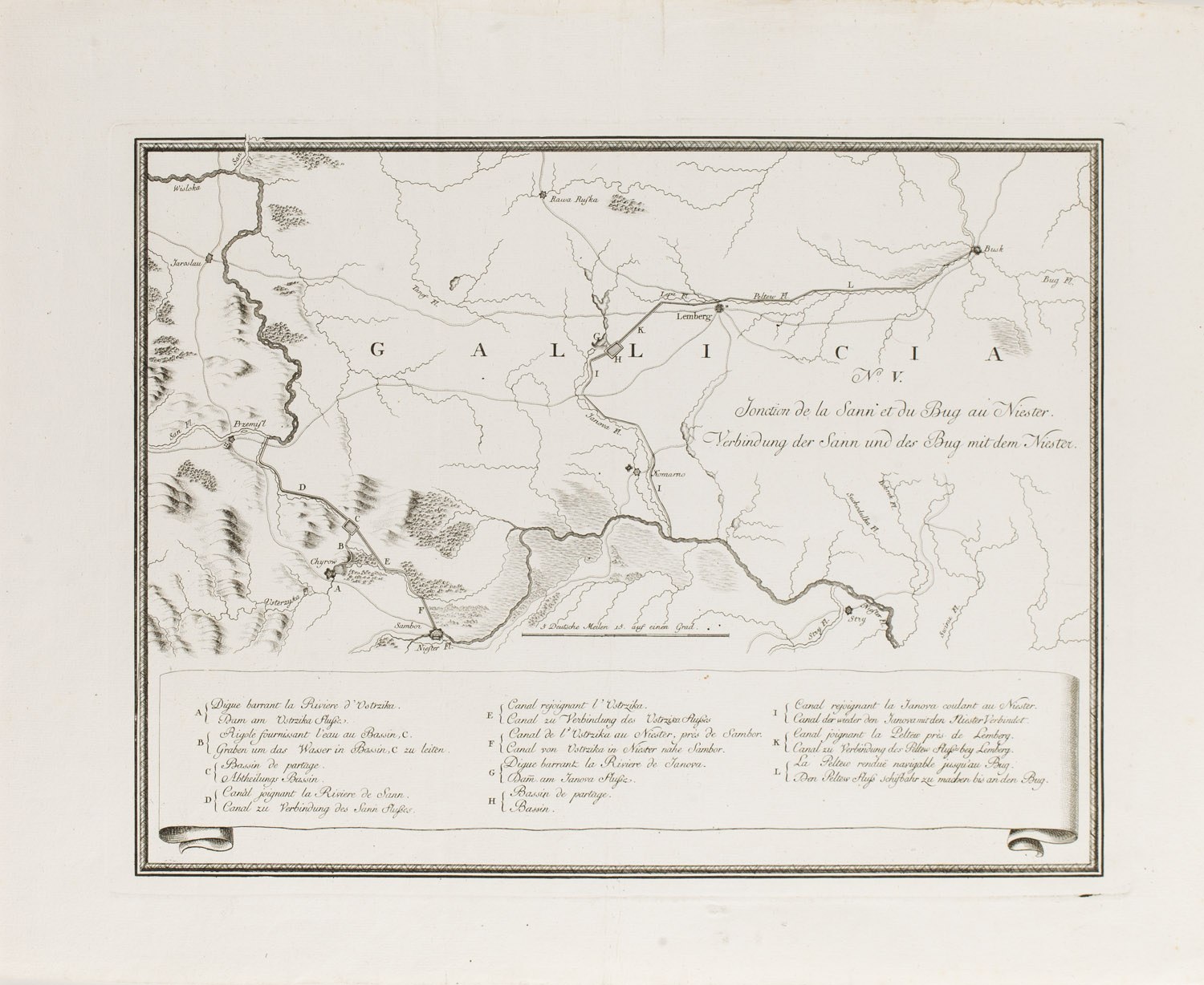François Joseph Maire (1738 - 1800), Mapa biegu rzek San, Bug, Dniestr ...