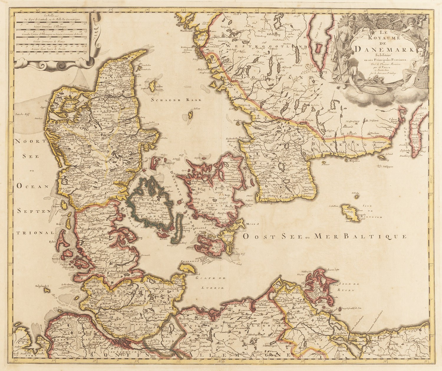 Gerard Valck (1652 - 1726), Mapa Danii i Szwecji ("Le Royaume de ...