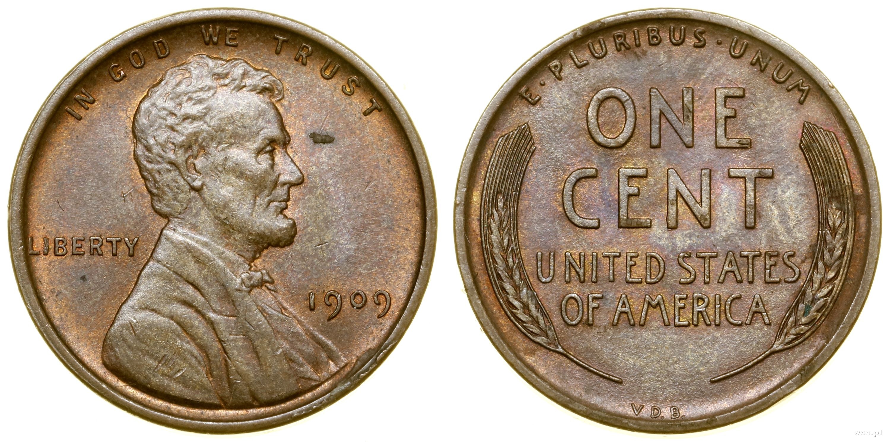 Stany Zjednoczone Ameryki (USA), 1 cent, 1909 VDB, Filadelfia - Aukcja ...