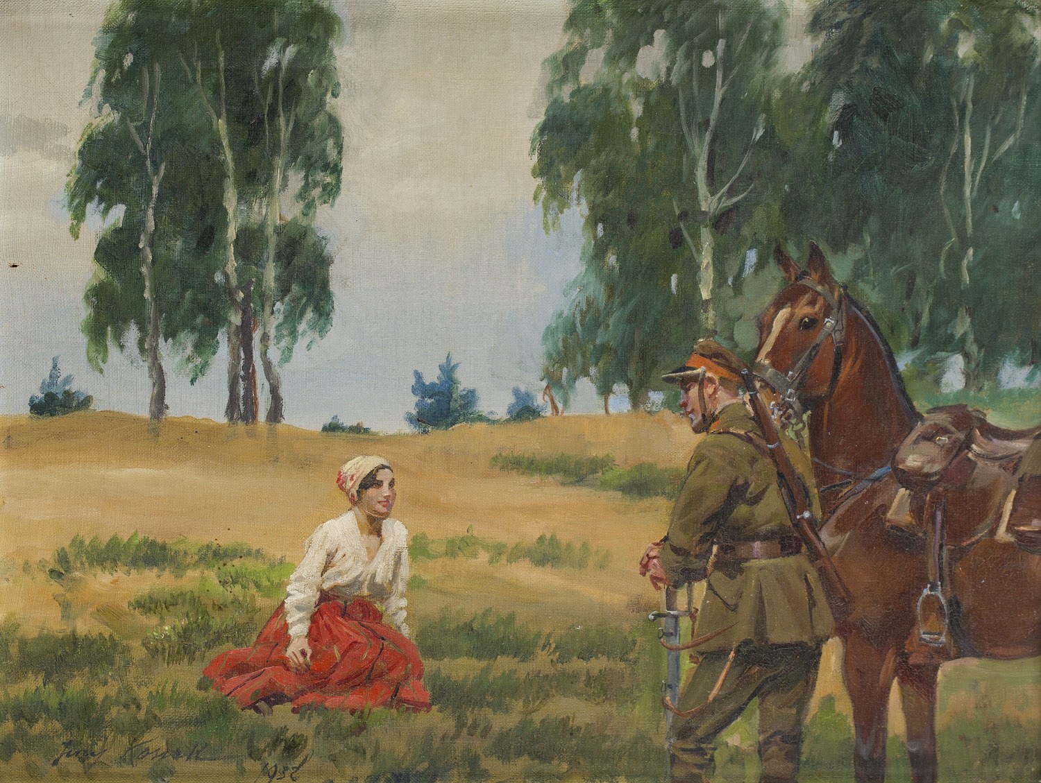 Jerzy Kossak (1886 Kraków - 1955 Kraków), Spotkanie z ułanem - Aukcja ...