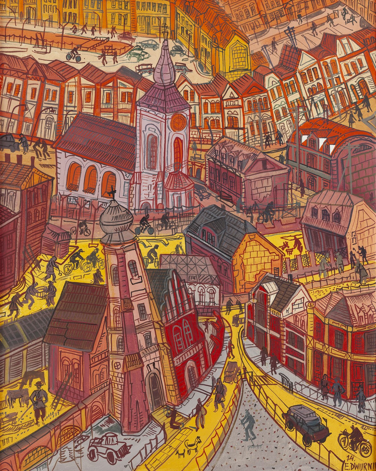 Edward Dwurnik (1943 Radzymin - 2018 Warszawa), "Dwa kościoły w Sieradzu", 1974 - Aukcja ...