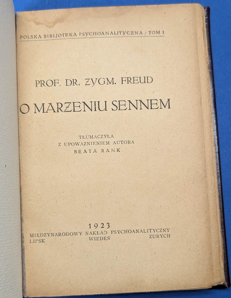 Zygmunt FREUD - O MARZENIU SENNEM 1923, 1wyd - Aukcja internetowa ...