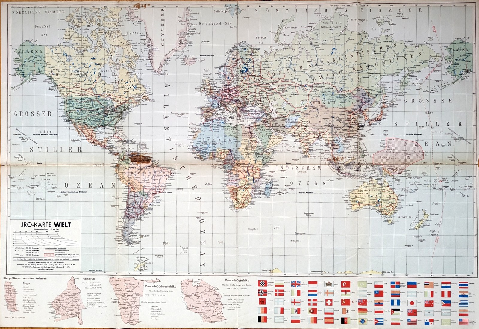 Polityczna mapa świata z wyszczególnieniem kolonii III Rzeszy oraz ...