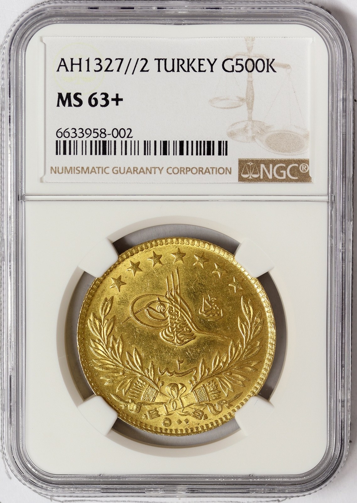 Turkey, Muhammad V, 500 Kurush 1327/2 AH-1910 AD - Online auction ...
