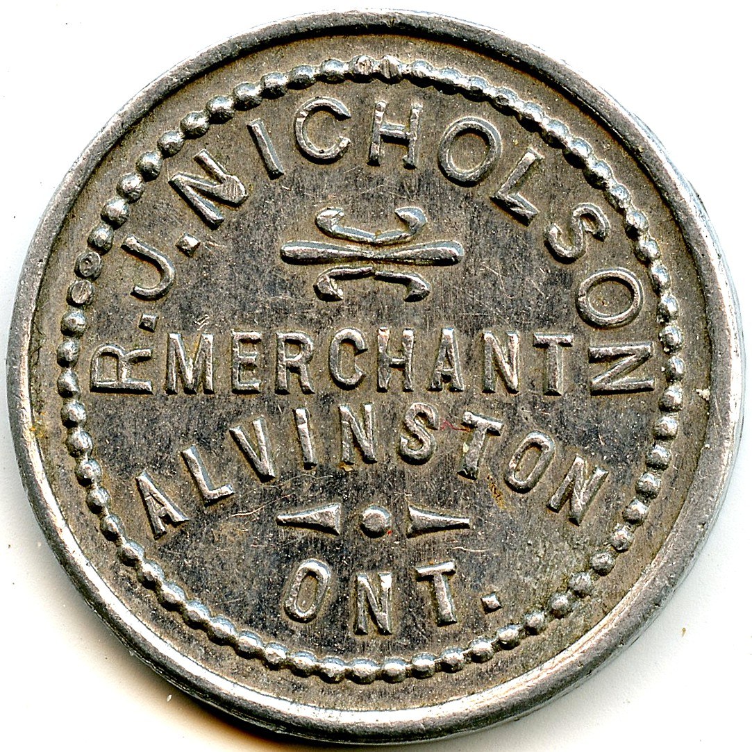 Kanada Alvinston Lambton Co. Ontario Żeton kupiecki R.J. Nicholson ...