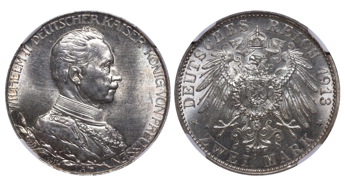 Kingdom of Prussia, 2 Marks, 1913 year, A, 25th Anniversary of the ...