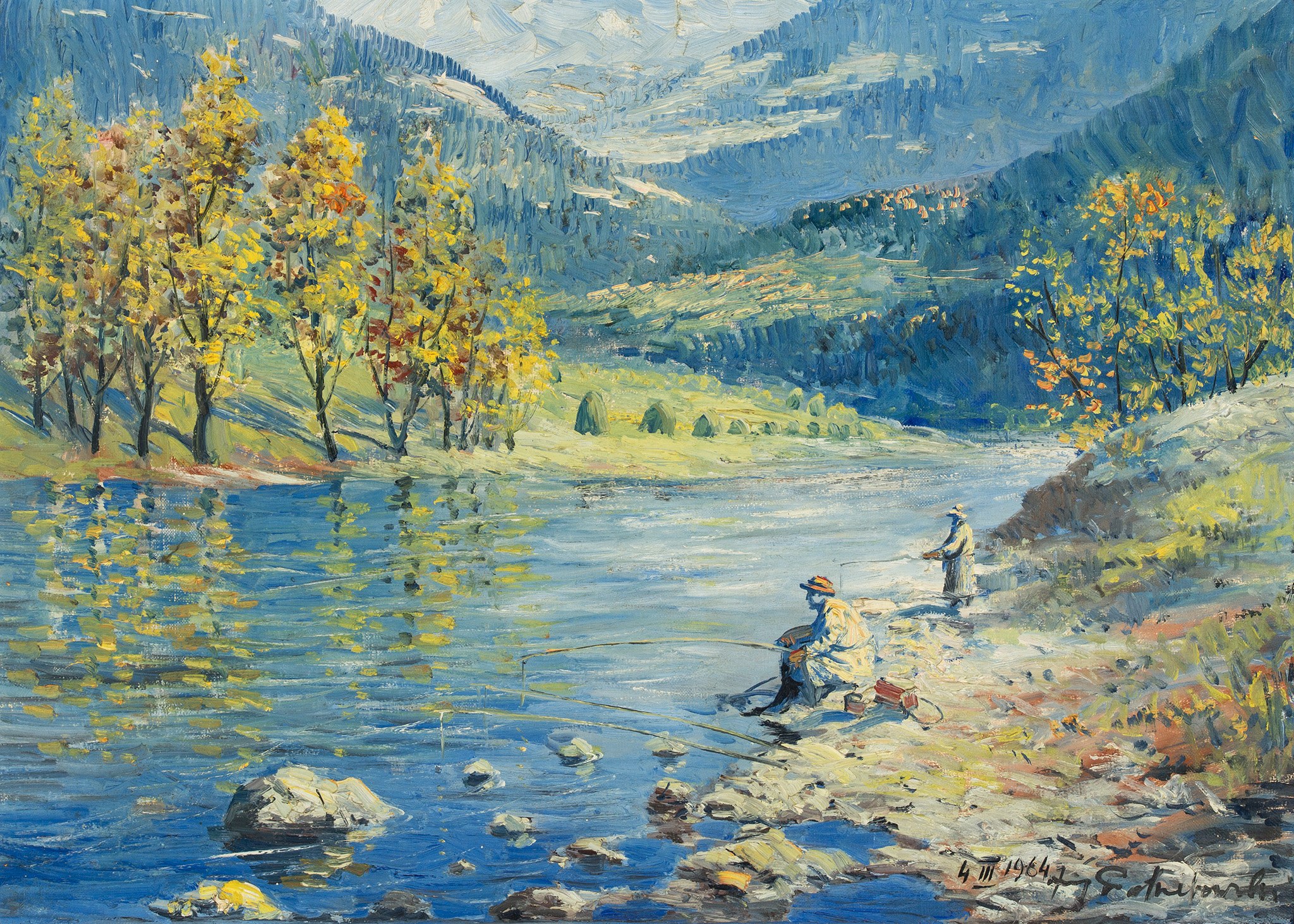 Jerzy Potrzebowski (1921 - 1974), "Wędkarze" - Aukcja internetowa ...