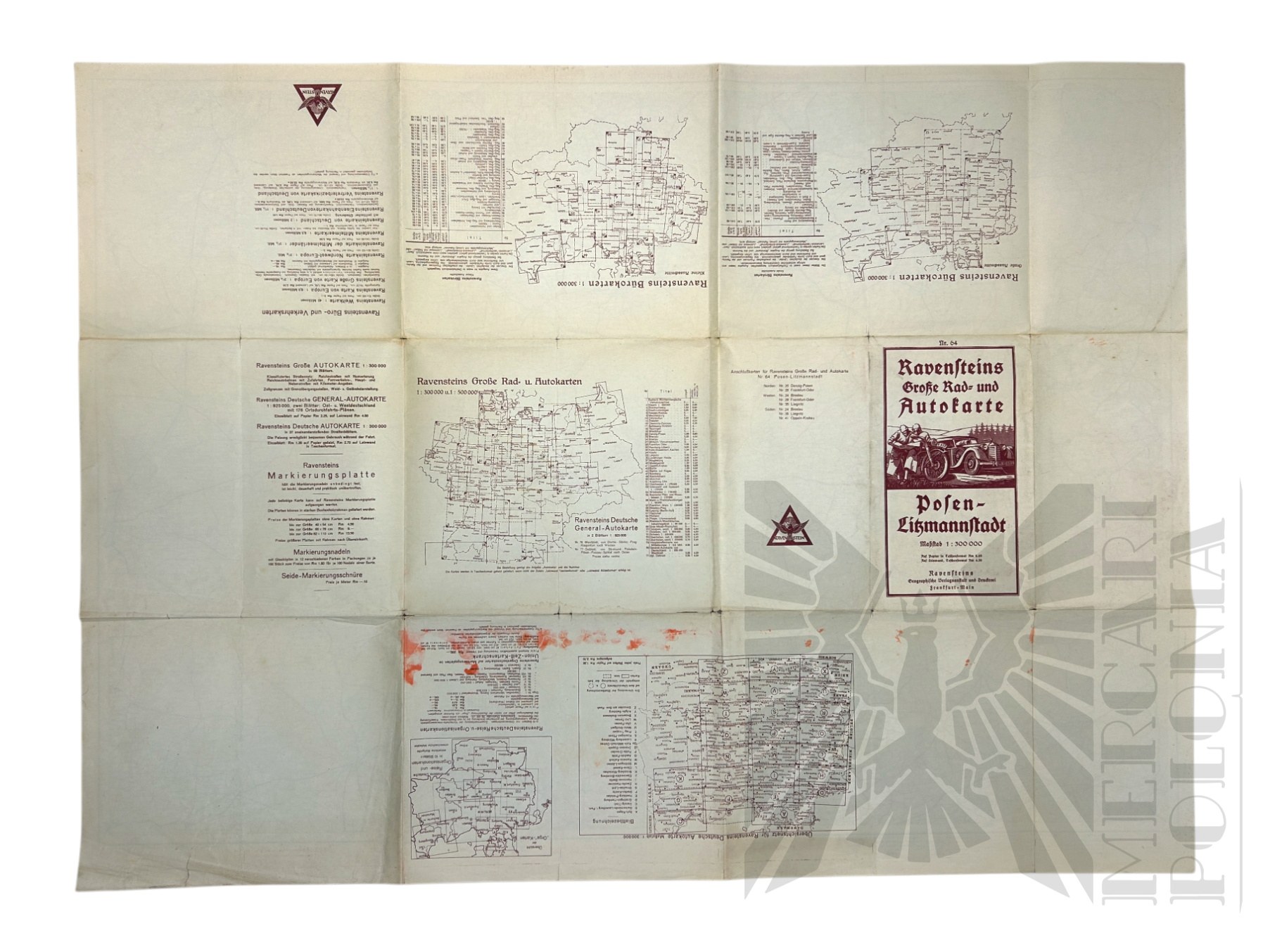 III Rzesza - Mapa Samochodowa Posen-Litzmannstadt (Poznań Łódź) w skali ...