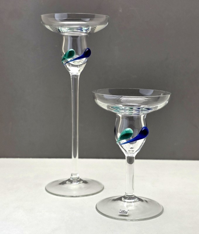 Glass Atelier Morava - komplet dwóch świeczników - Czechosłowacja lata ...