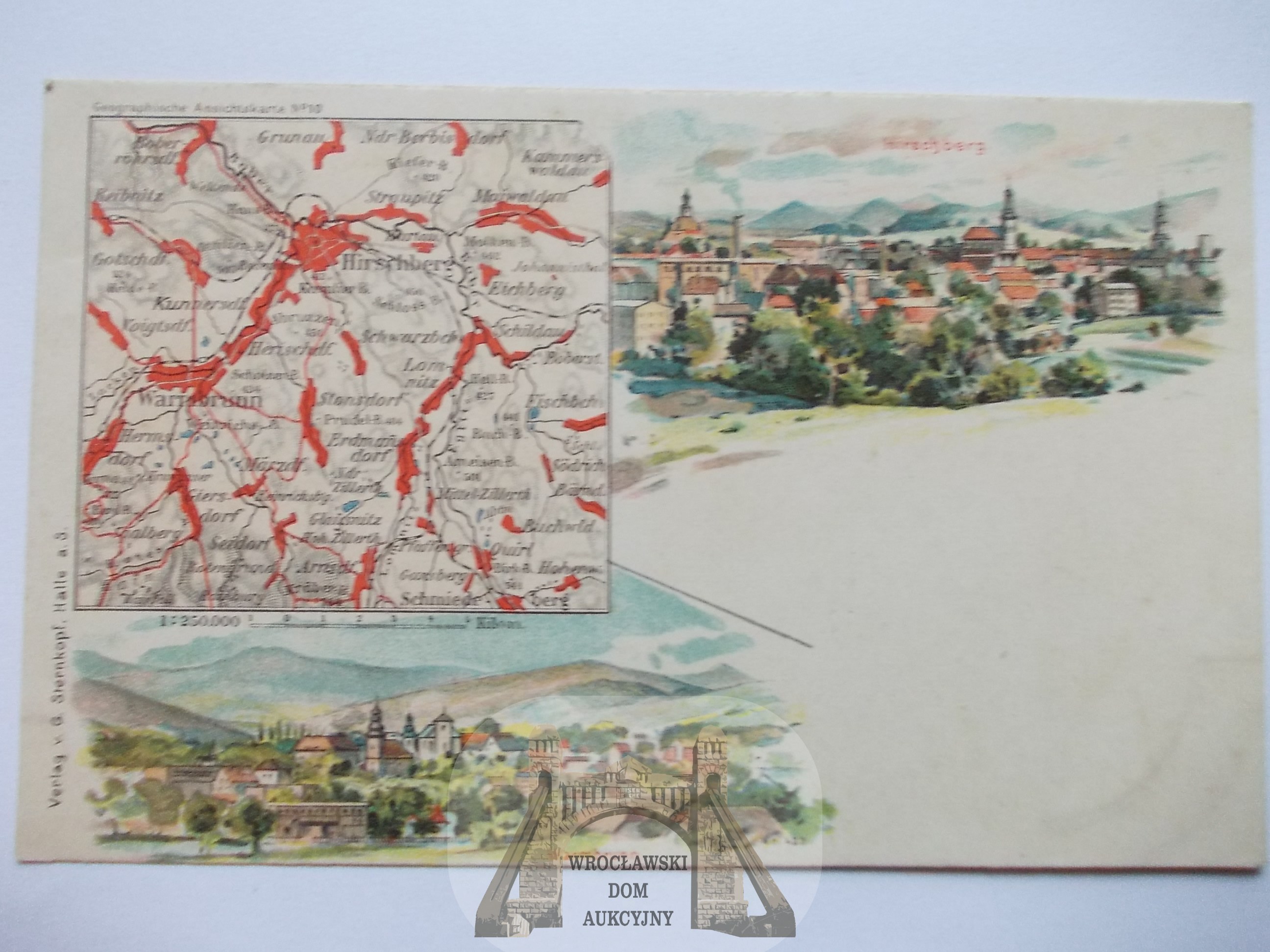 Jelenia Góra, Hirschberg, lithograph, map, ca. 1900 - Online auction ...