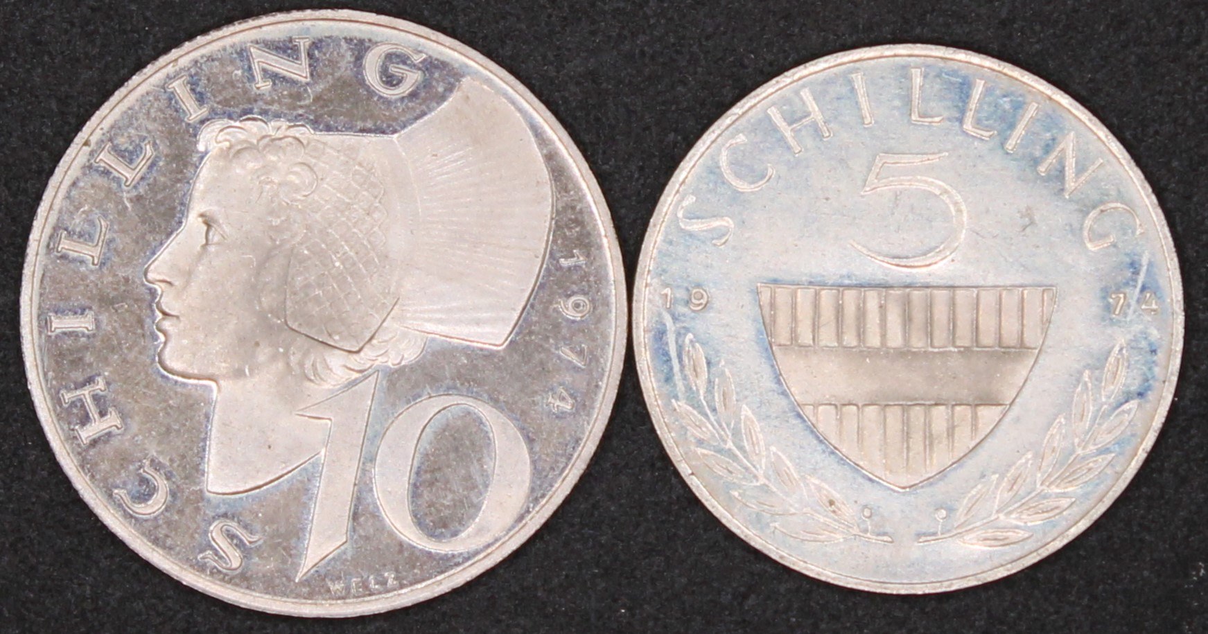 Austria. 1974 5 i 10 Schilling 2 Proof Pieces - Aukcja internetowa ...