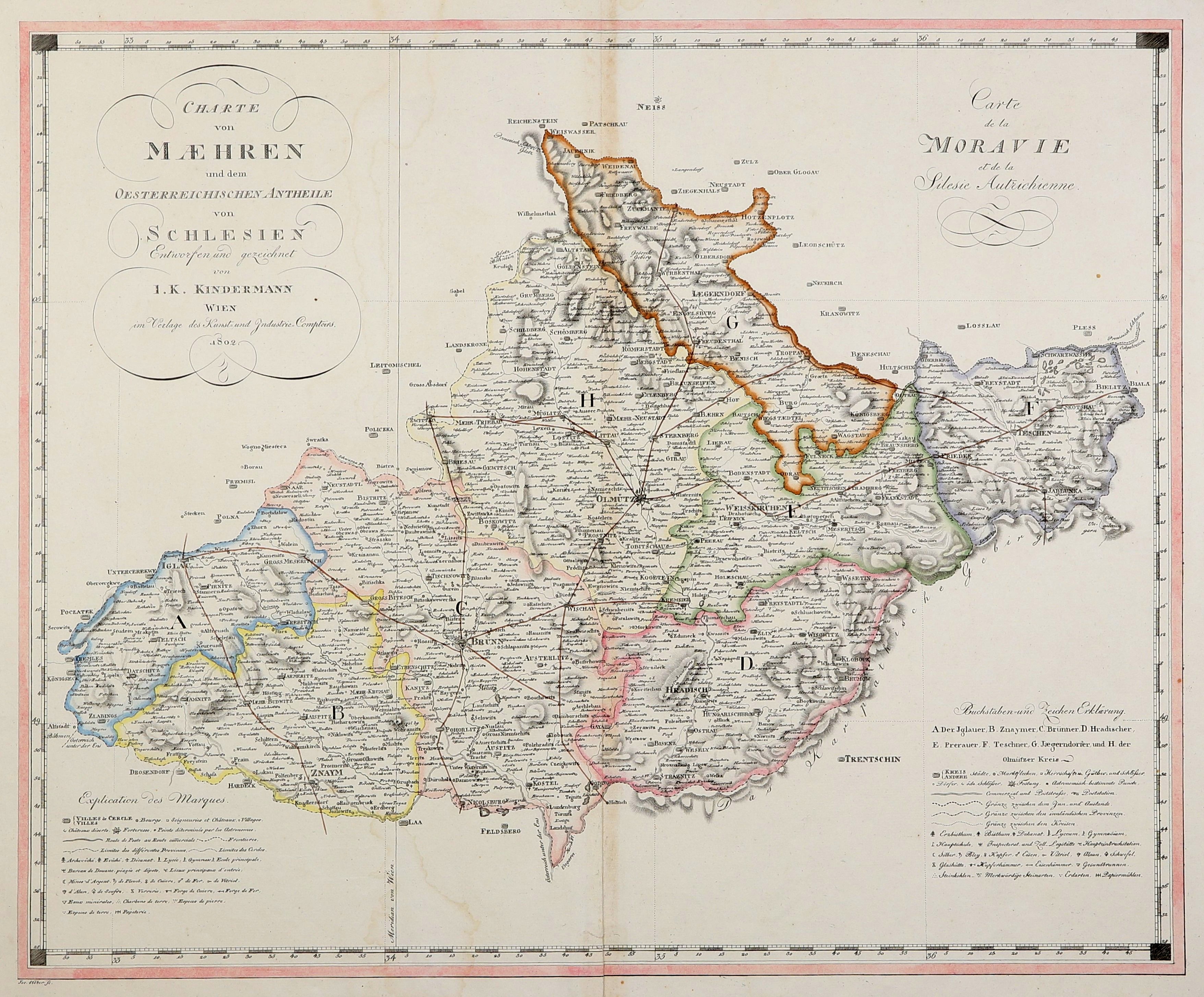 ŚLĄSK, CIESZYN, MORAVIA. Map of Moravia, Cieszyn Silesia and Austrian ...